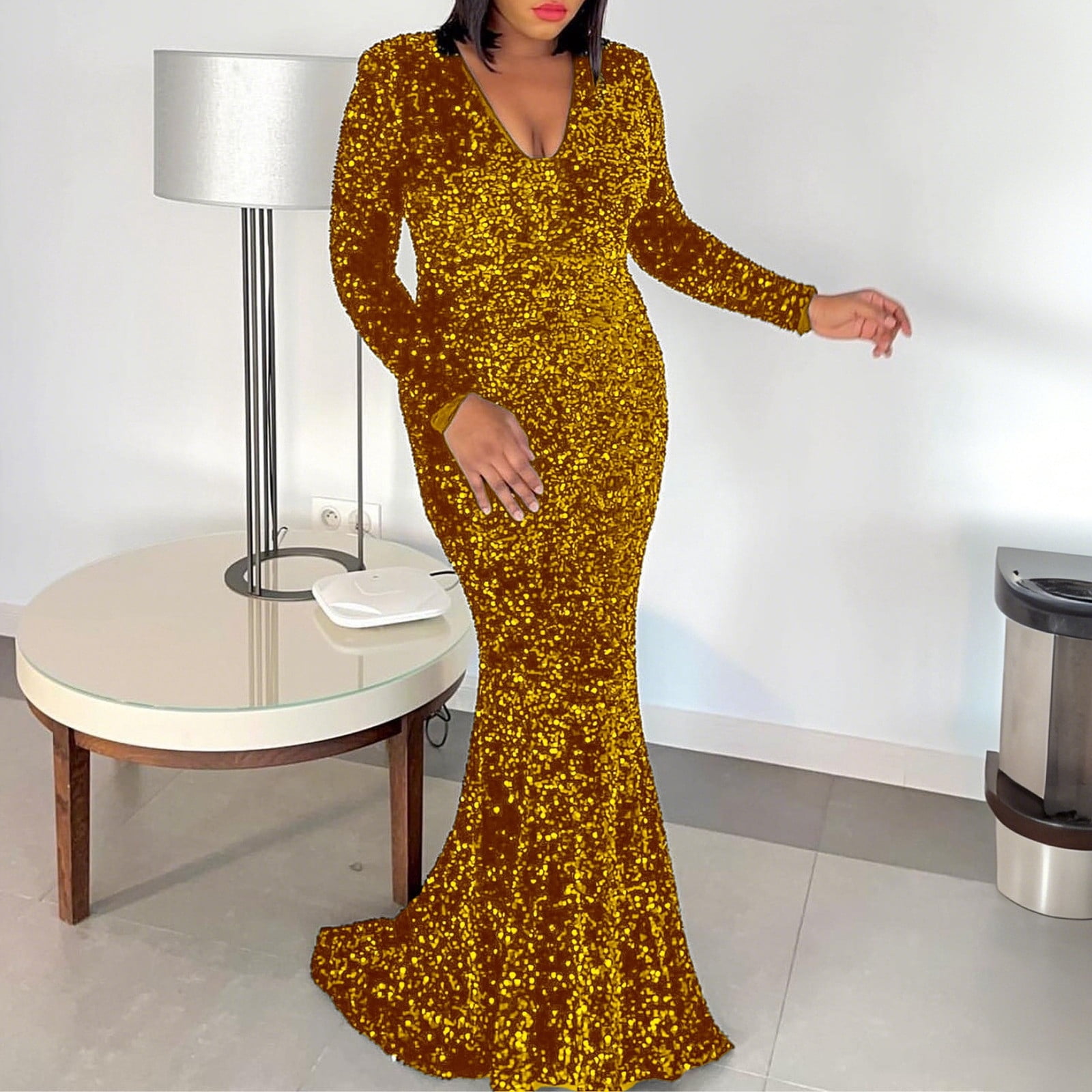 Sparkling Tail Evening Gown Dress For Women Elegant Sequin Party Long ...
