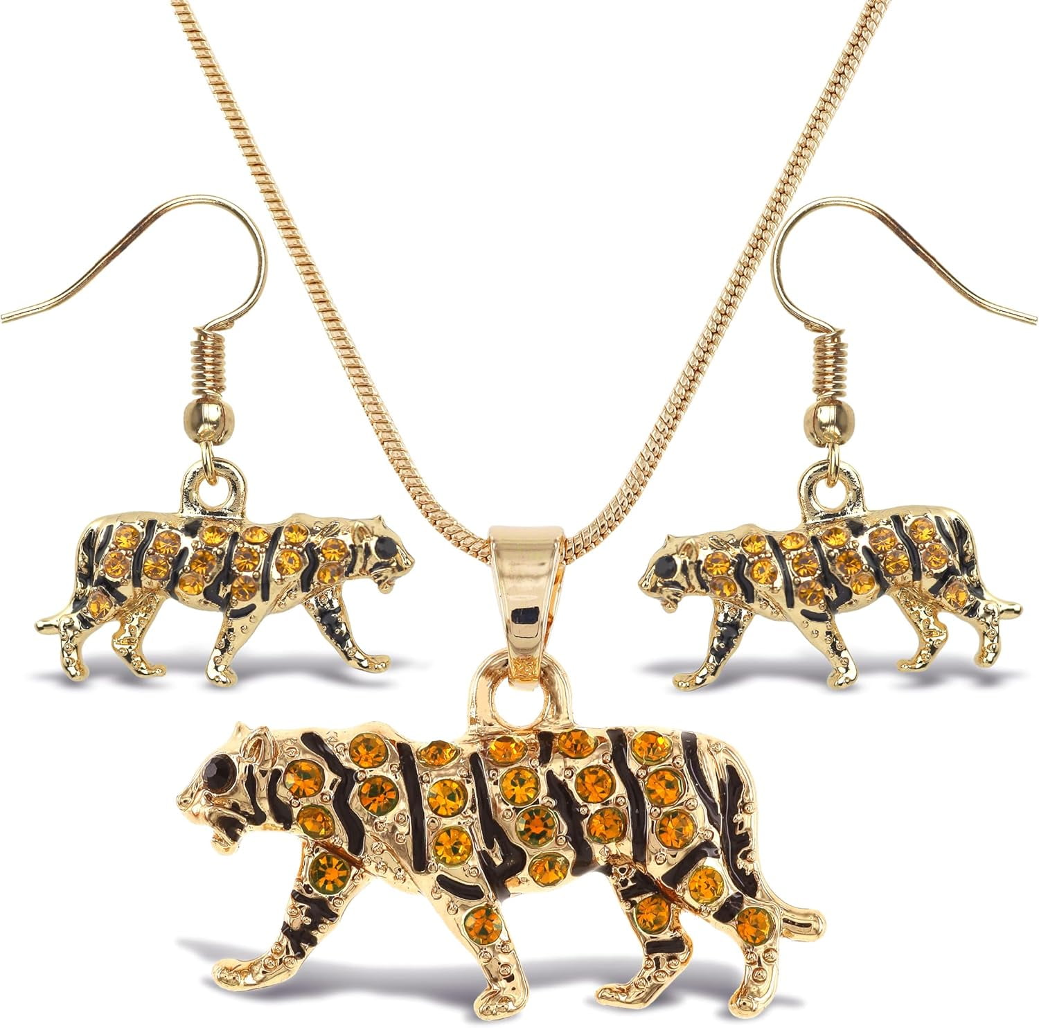 Sparkling Tiger Gold Dangle Earrings and Necklace Jewelry Set – Cute ...