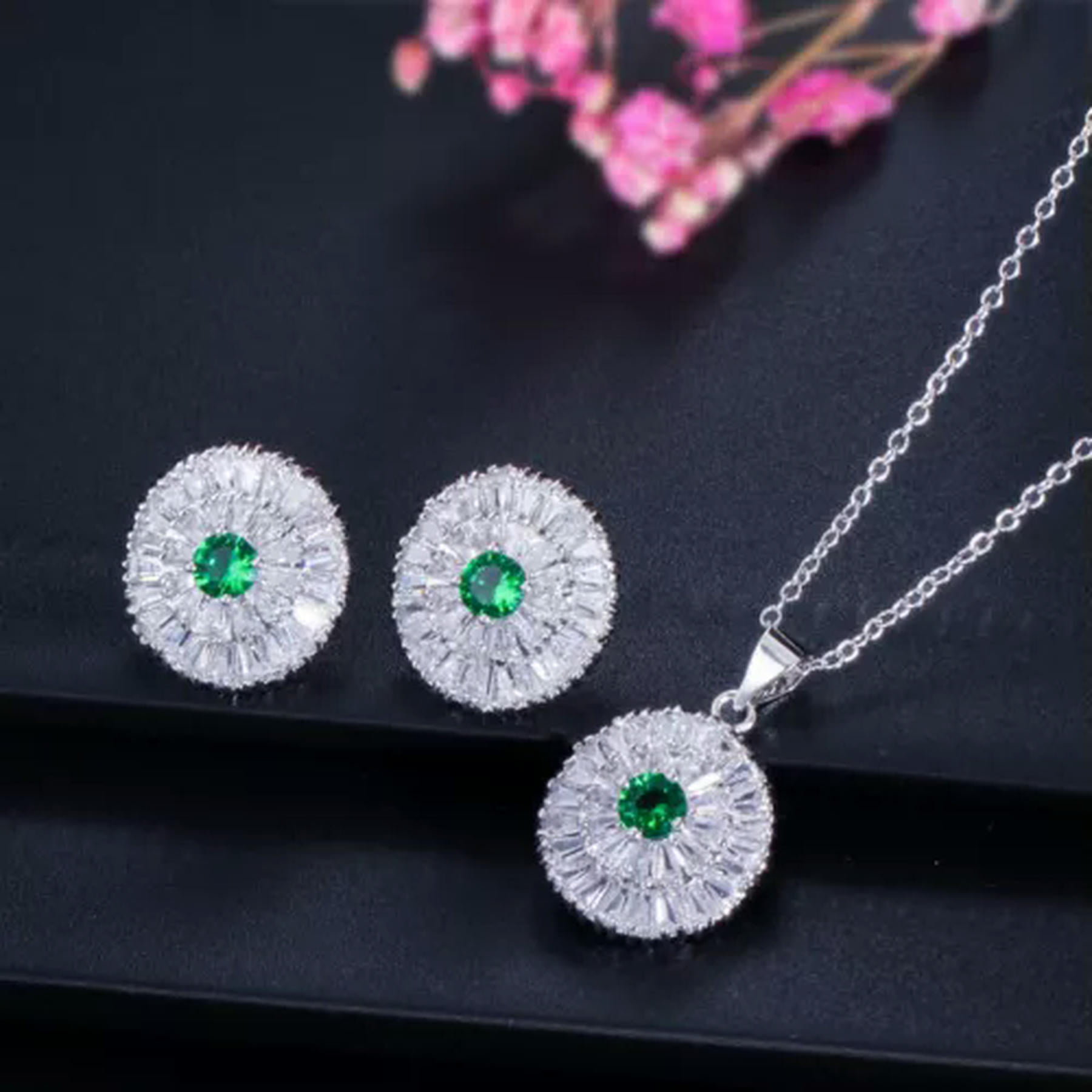 Sparkling White Cubic Zircon Round Cut Pendent Necklace Stud Earring ...