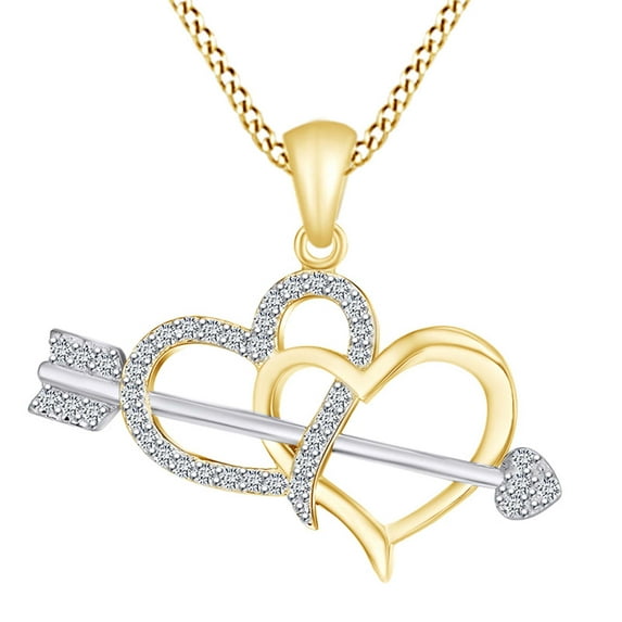 AFFY Sparkling White Cubic Zirconia Two Tone Double Heart Arrow Pendant ...