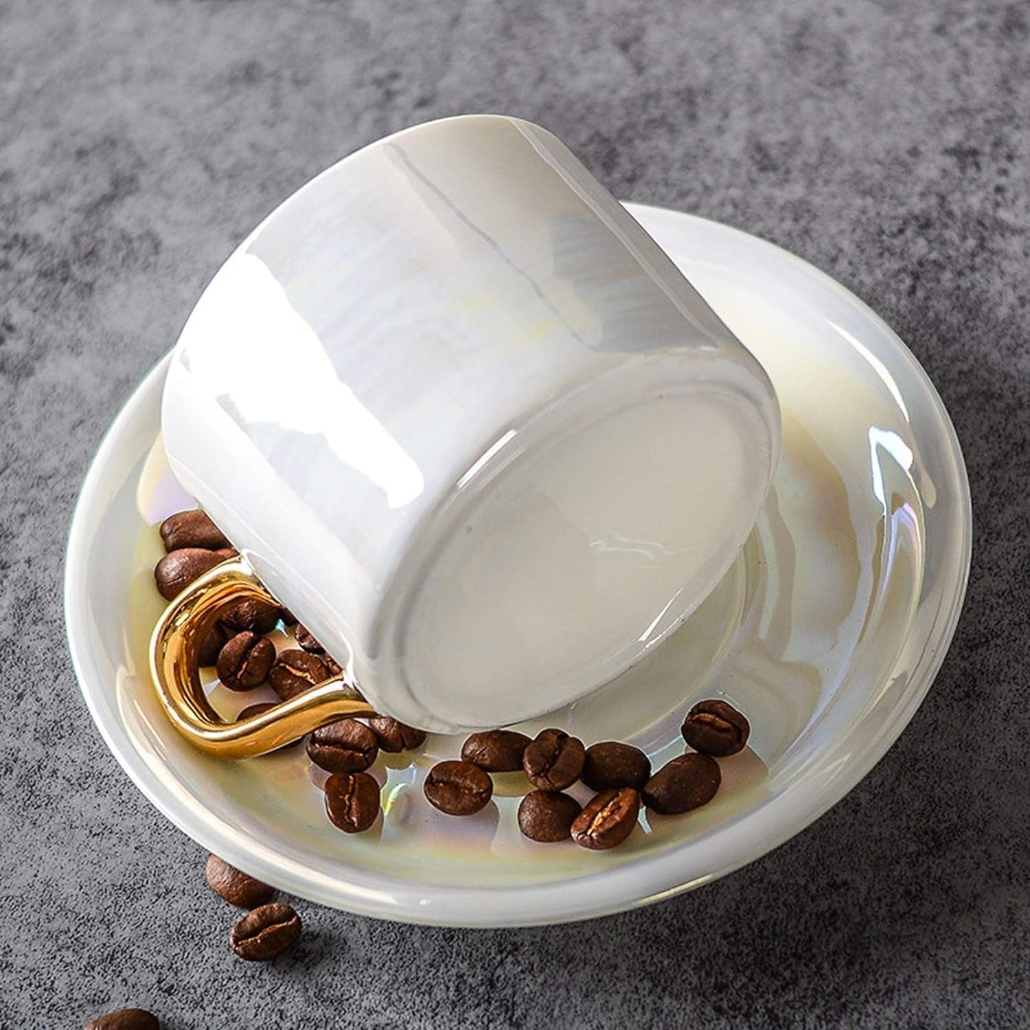 Sparkling White Porcelain Espresso Cup Set with Saucers and Spoon - 5.1 ...