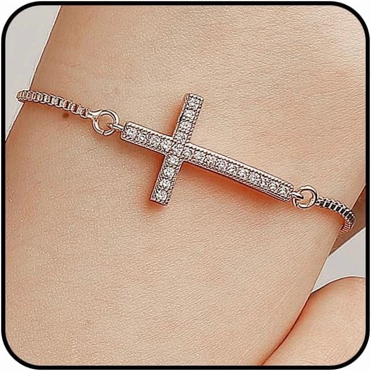 Sparkling Zirconia Cross Lariat Bracelet for Women Adjustable Christian ...