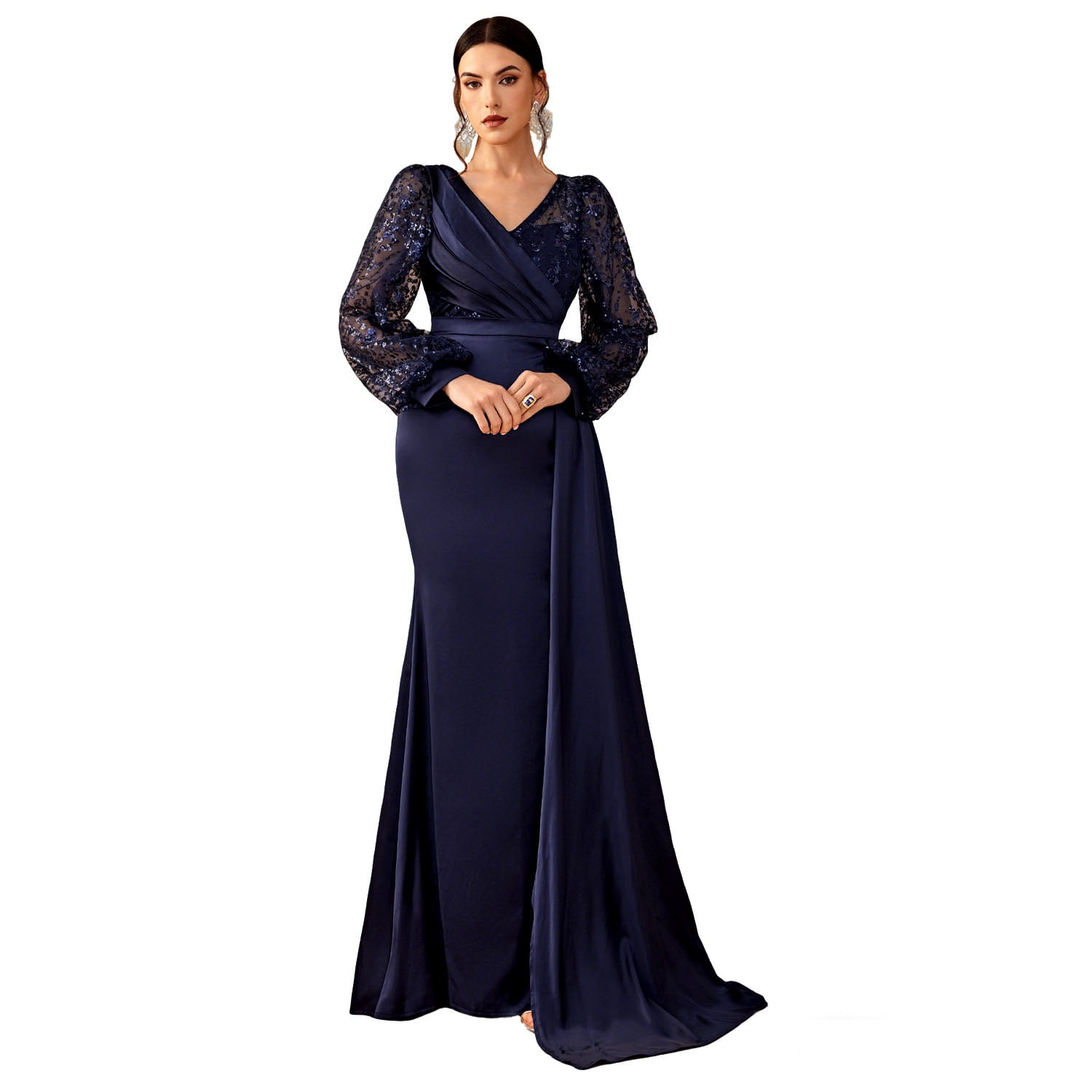 Sparkling and Elegant Sequin Embellished Cocktail Dress with Satin V ...
