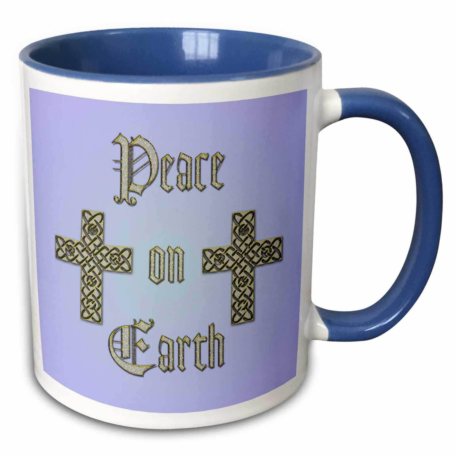 Sparkling silver Peace On Earth text design with crosses on a pastel ...