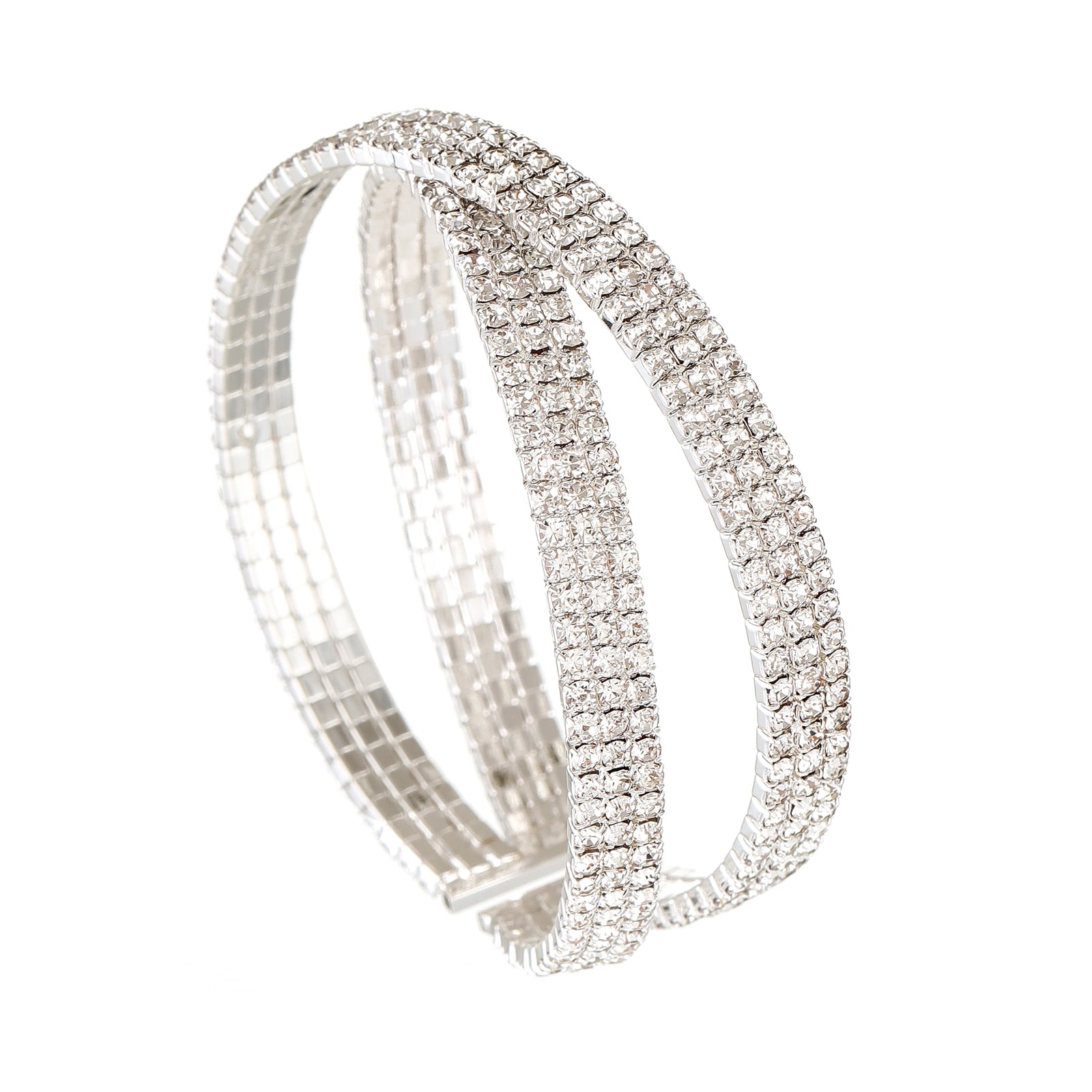 Sparkly 6 Rows Cross Rhinestone Crystal Multi-layer Cuff Bangle ...