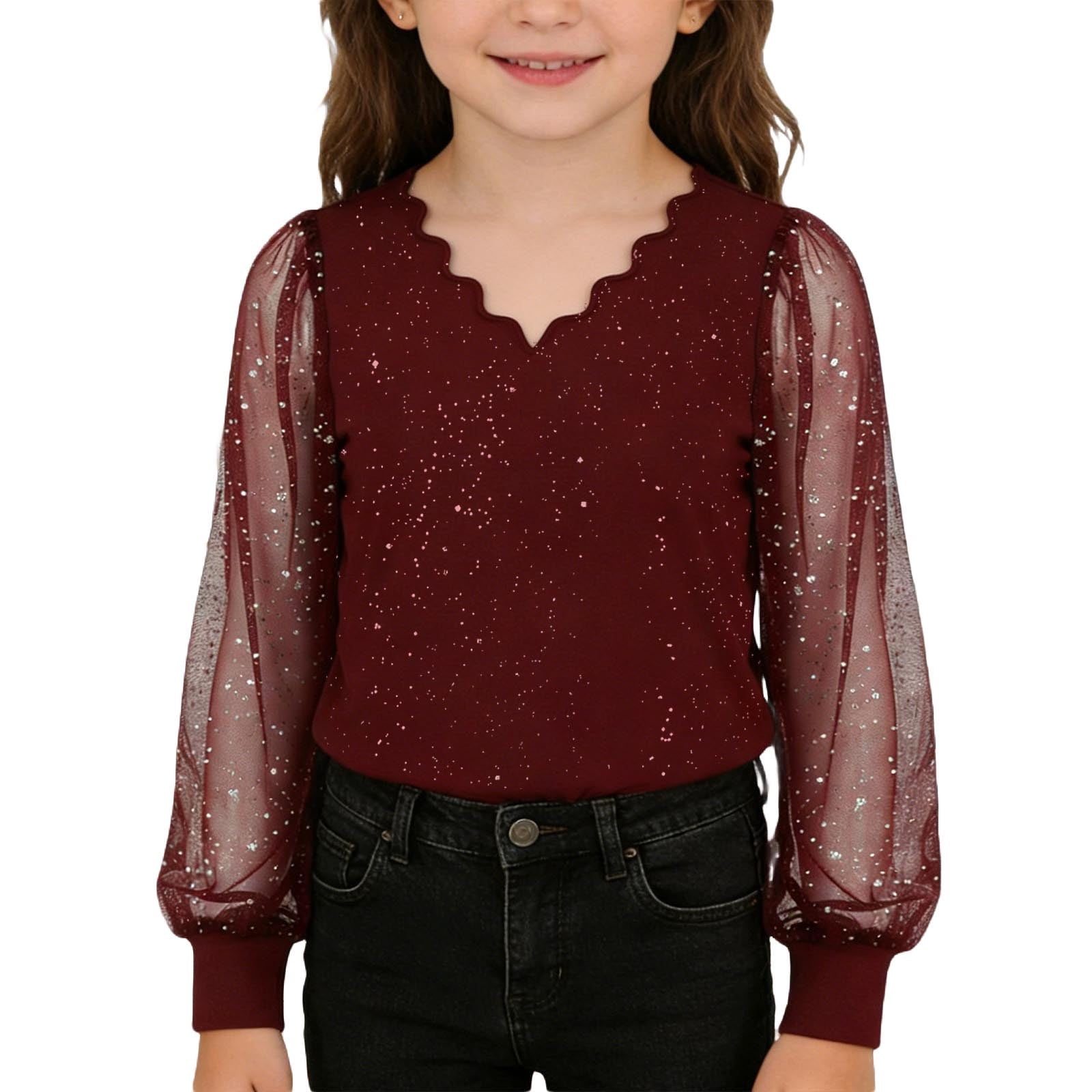Sparkly Collar Long Sleeve Casual Party Top Loose Fit Tee Shirt For ...