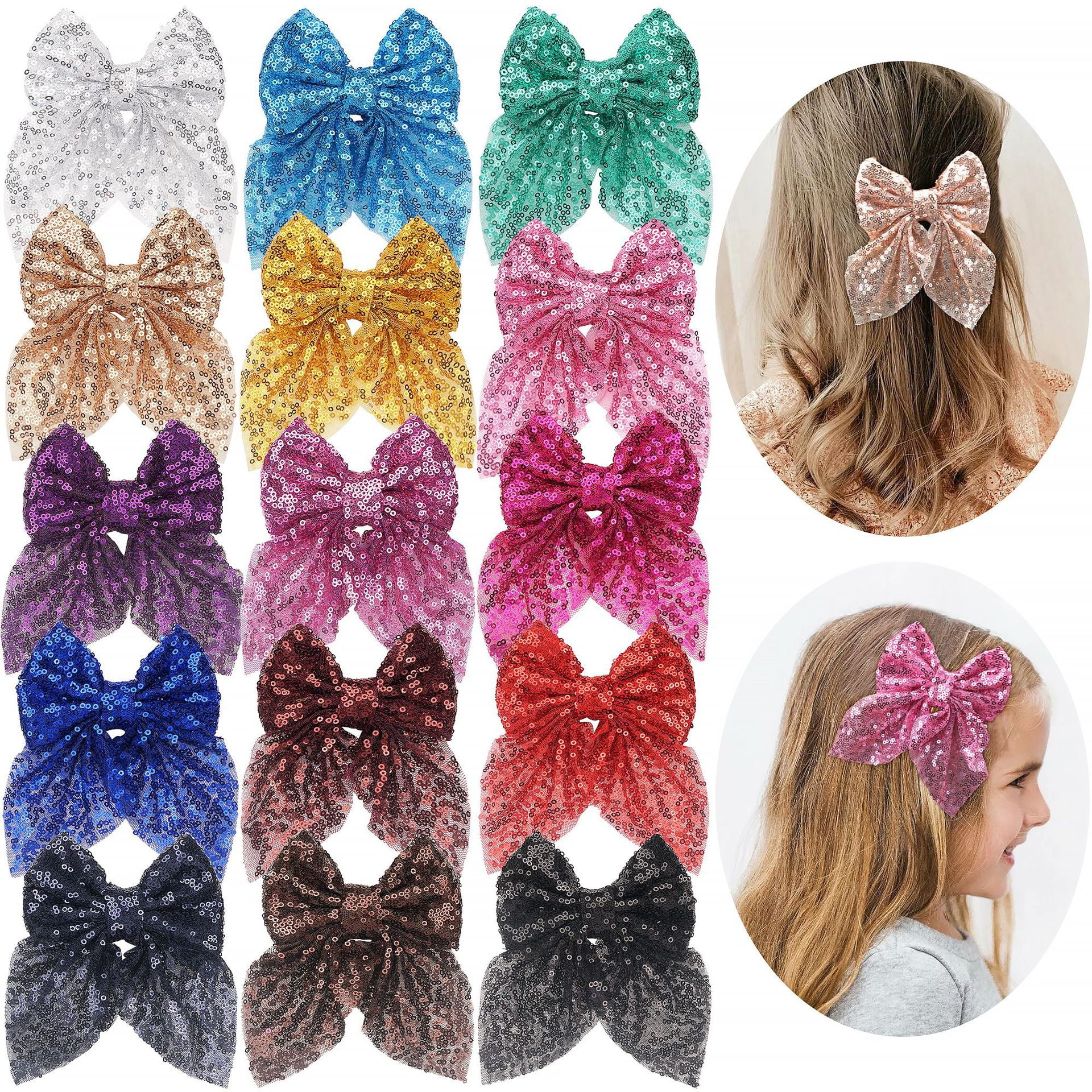 Sparkly Glitter Sequin Hair Bows for Girls Toddlers Kids Children ...