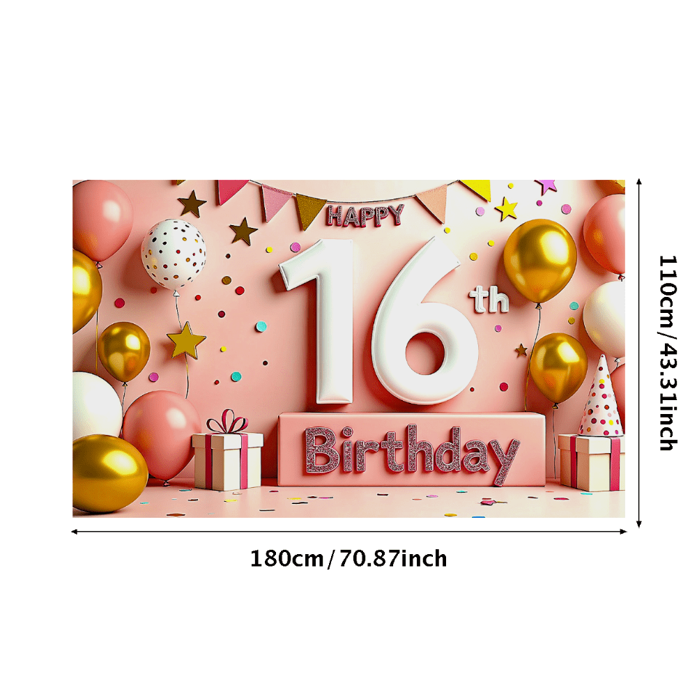 Sparkly Glittery 16th Birthday Banner Background with Balloons Stars ...