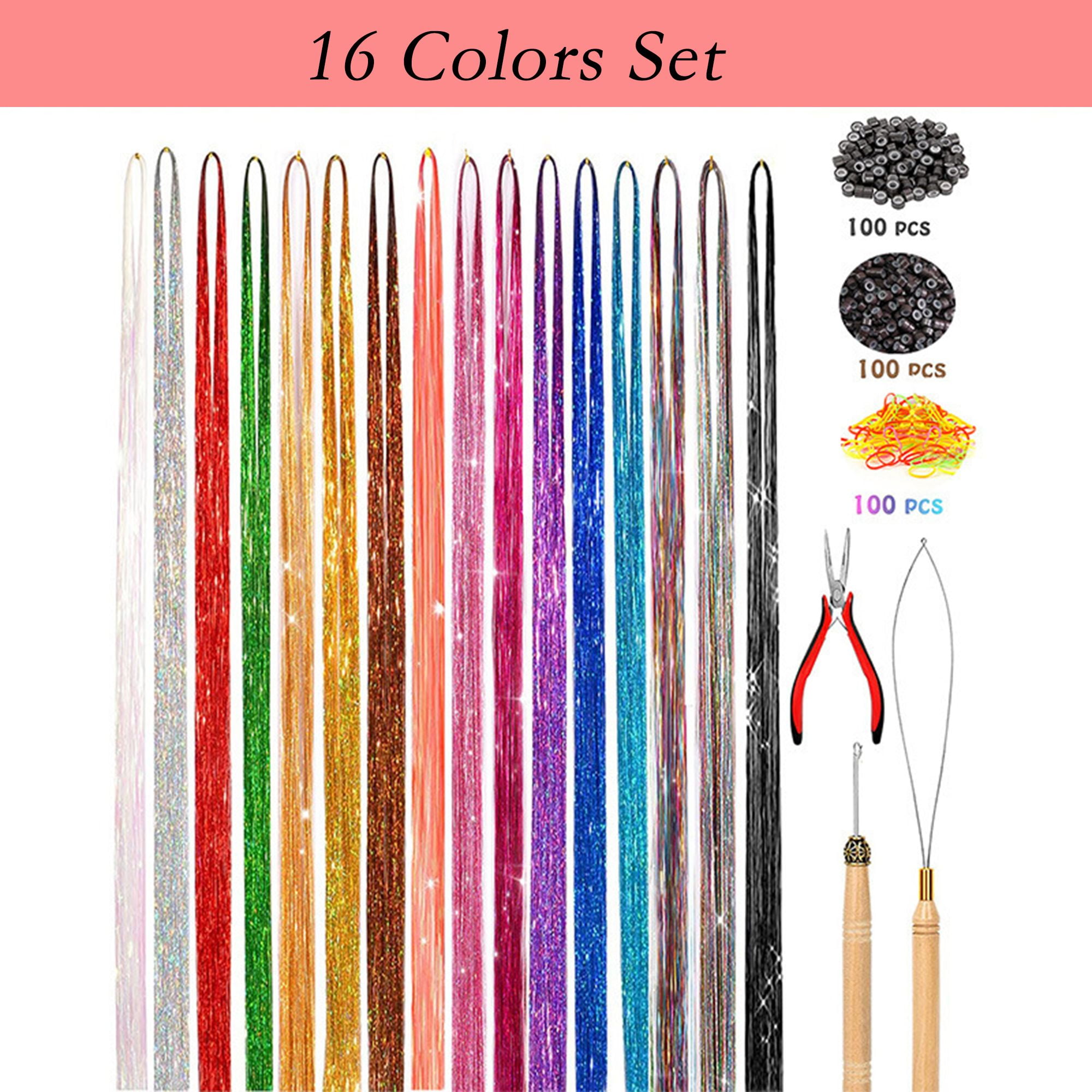 Sparkly Hair Tinsel Kit with 14/16/20 Colors and Installation Tools for ...