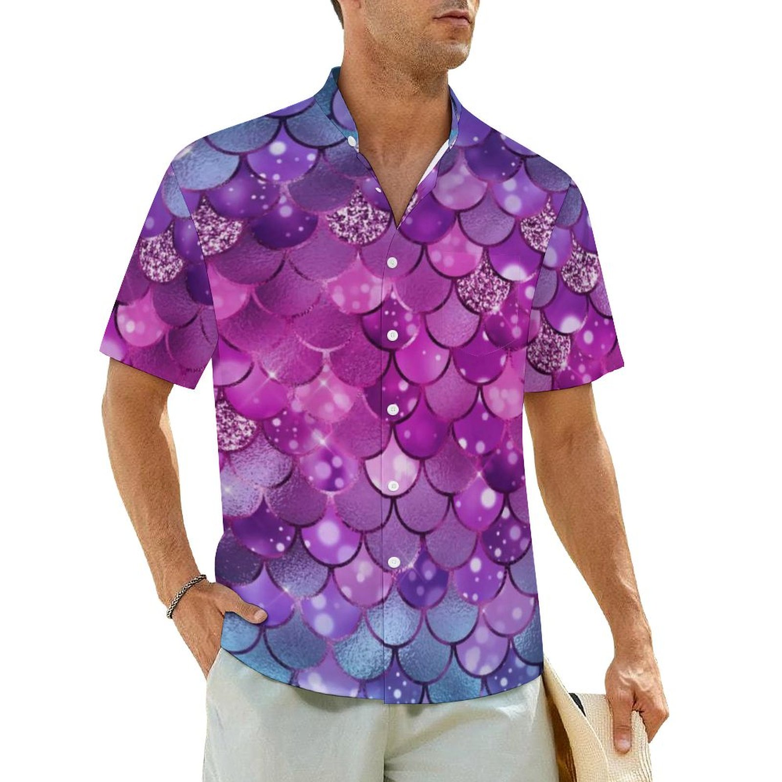 Sparkly Mermaid Scales Vacation Shirt Men Blue Glitter Animal Skin ...