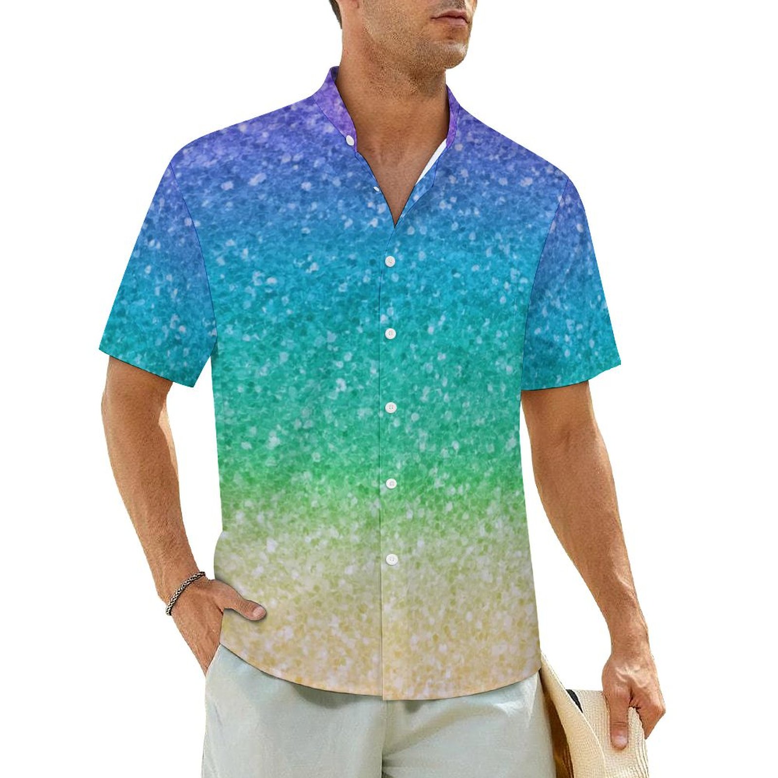 Sparkly Mermaid Scales Vacation Shirt Men Blue Glitter Animal Skin ...