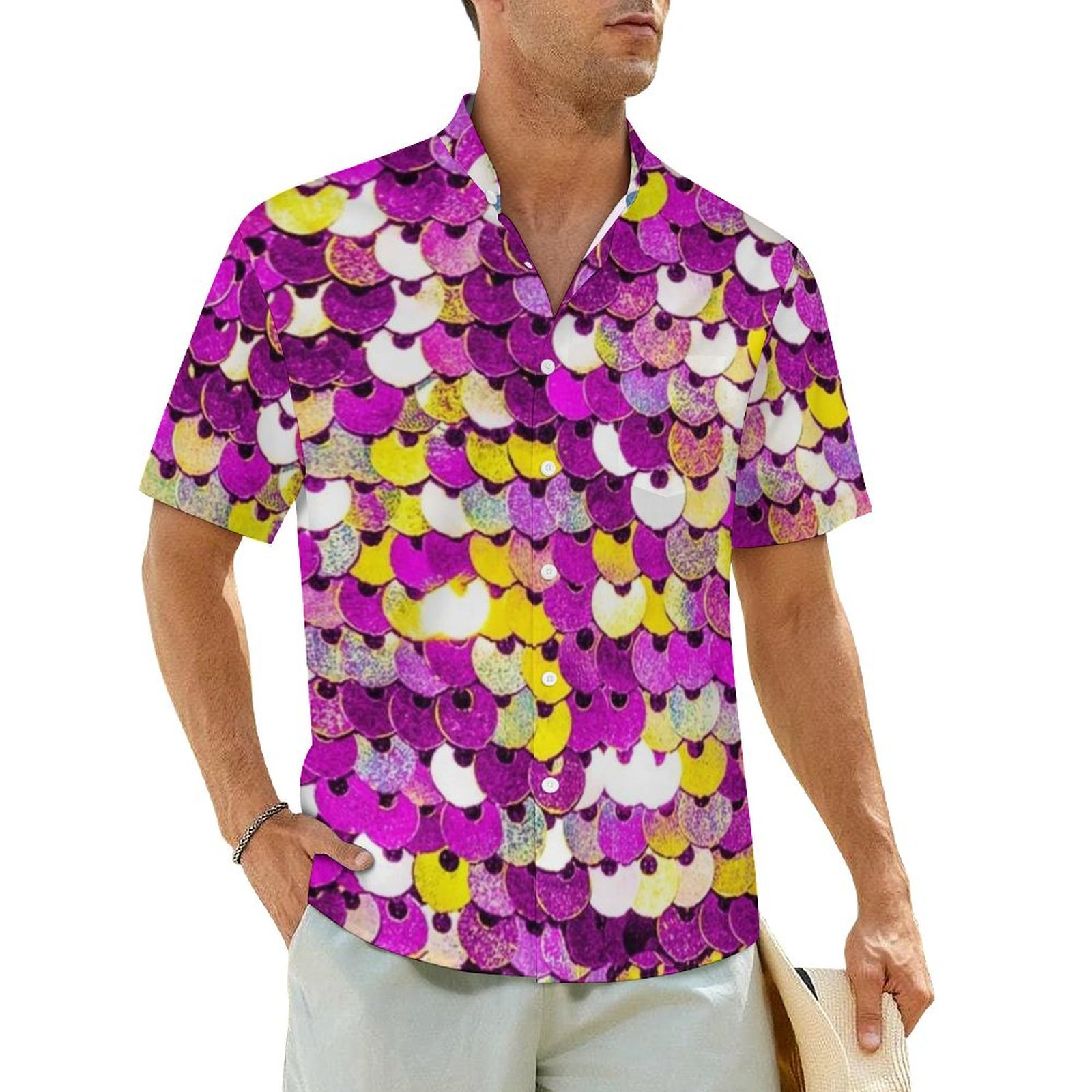 Sparkly Mermaid Scales Vacation Shirt Men Blue Glitter Animal Skin ...
