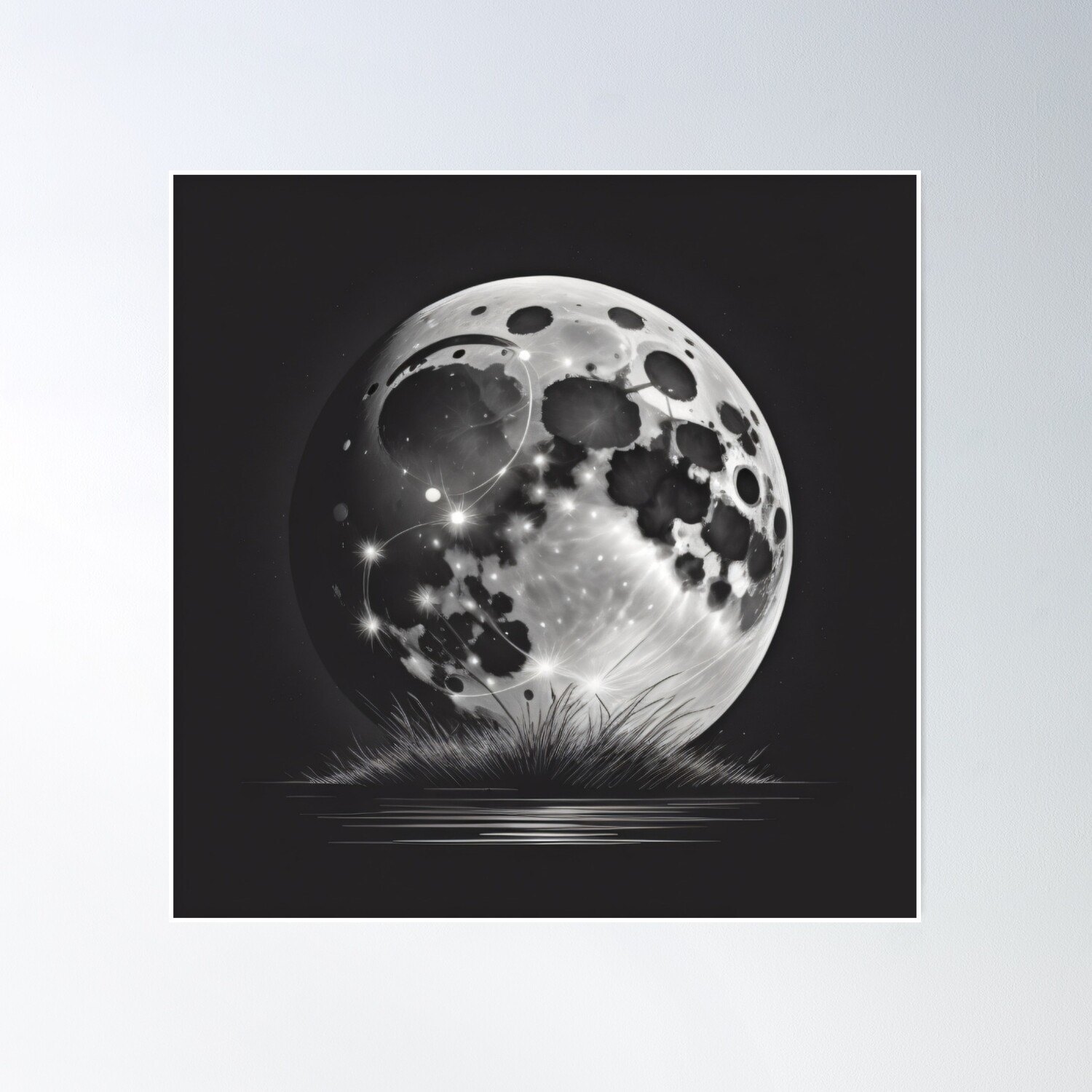 Sparkly Moon Drawing Poster Wall Art, Modern Wall Decor, 16x16 UNFRAMED ...