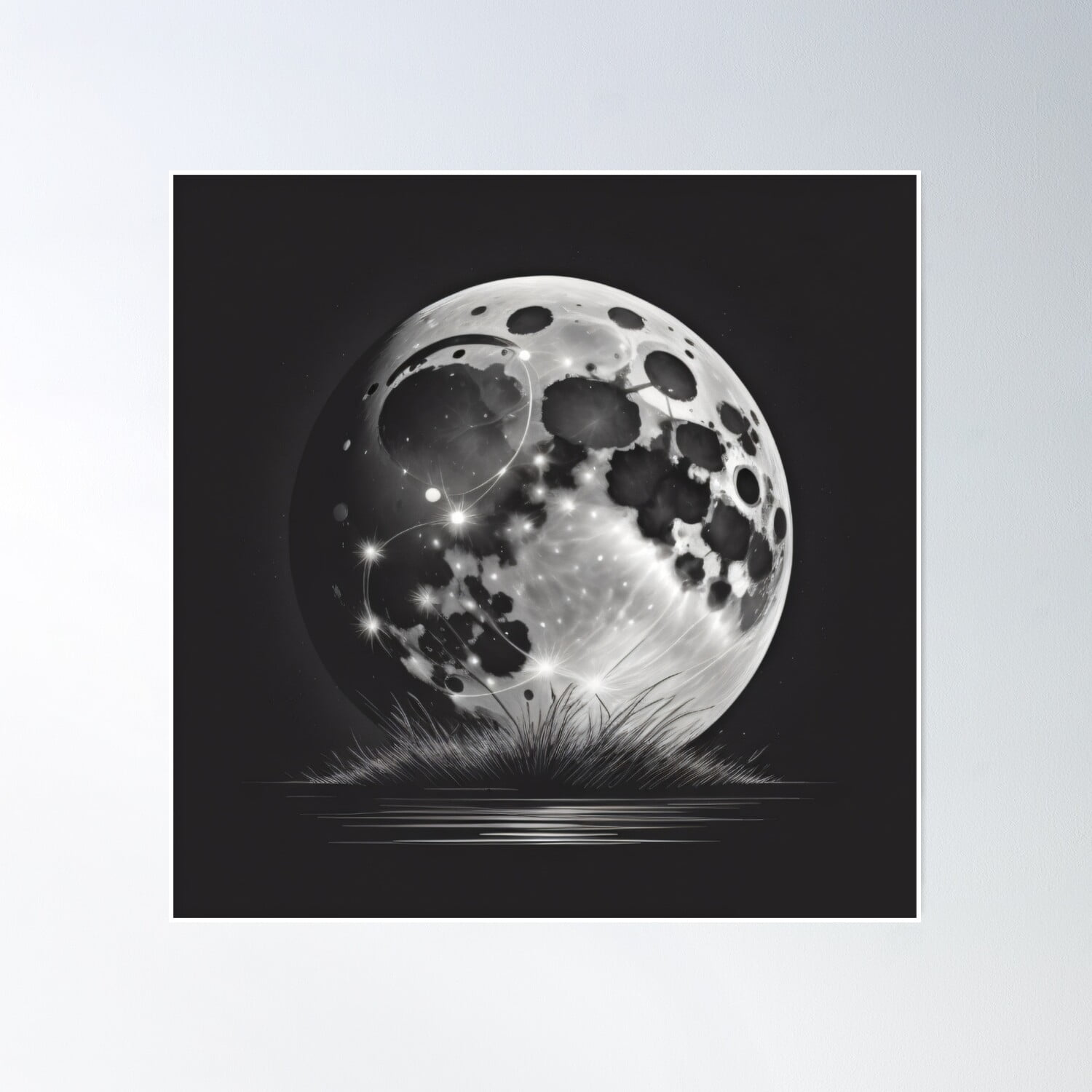 Sparkly Moon Drawing Poster Wall Art, Modern Wall Decor, 24x24 UNFRAMED ...