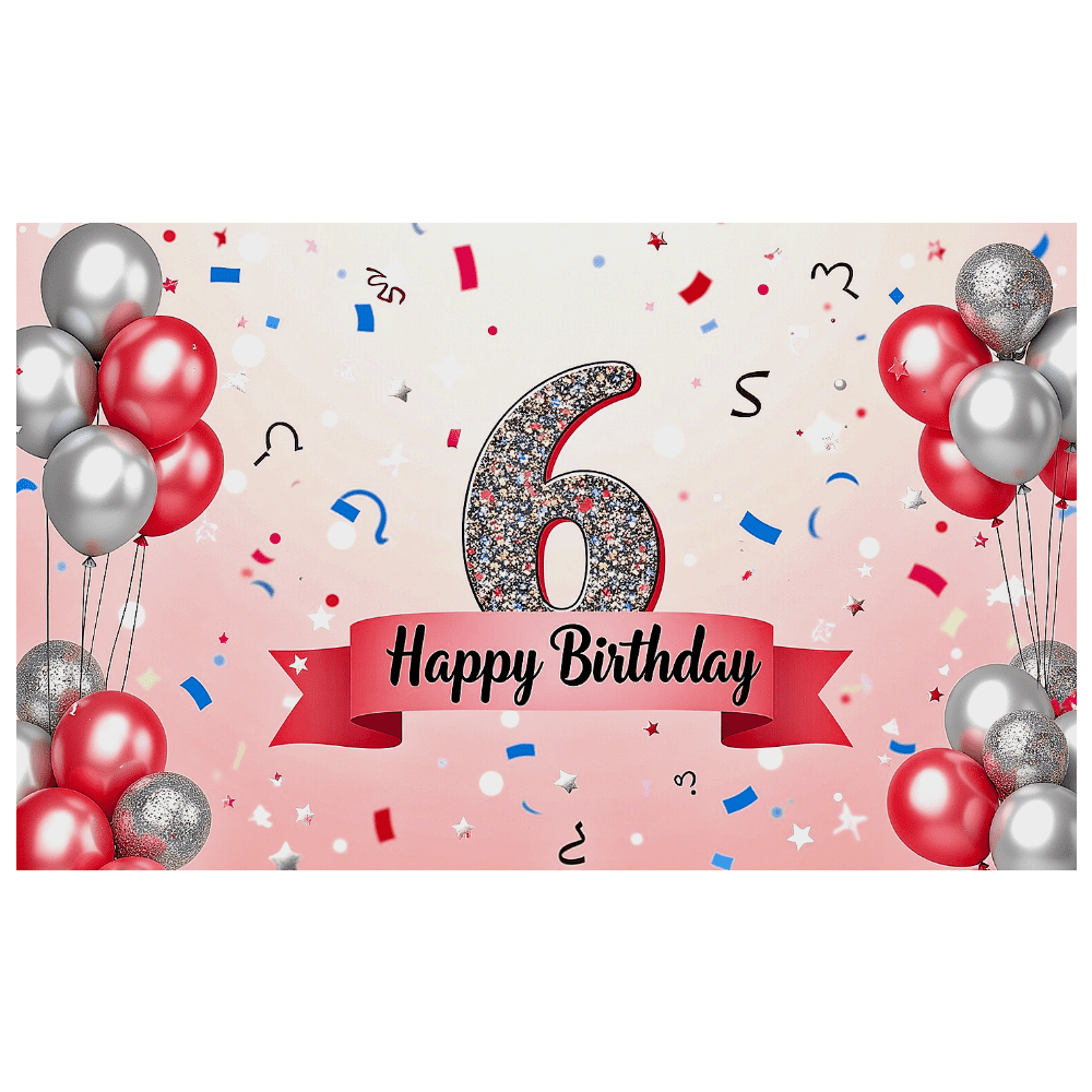 Sparkly Number 6 Happy Birthday Banner with Balloon and Star Elements ...