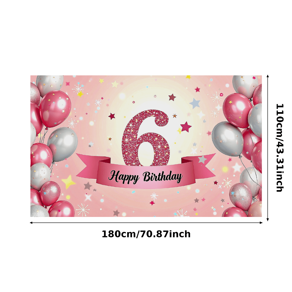 Sparkly Number 6 Happy Birthday Banner with Balloon and Star Elements ...