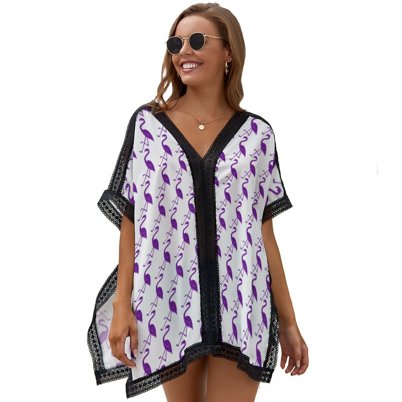 Sparkly Purple Silver Glitter Flamingo Womens Beach Cover Up Oversized ...