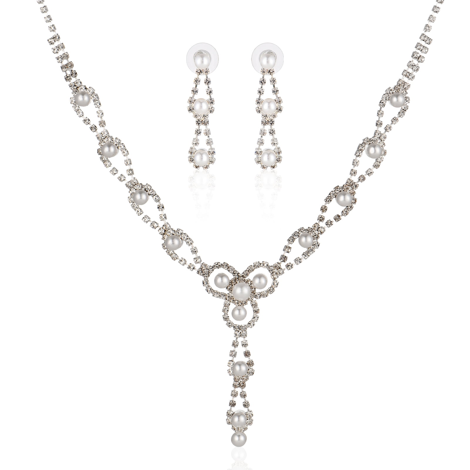 Sparkly Rhinestone Faux Pearl Jewelry Set for Women Formal Prom ...