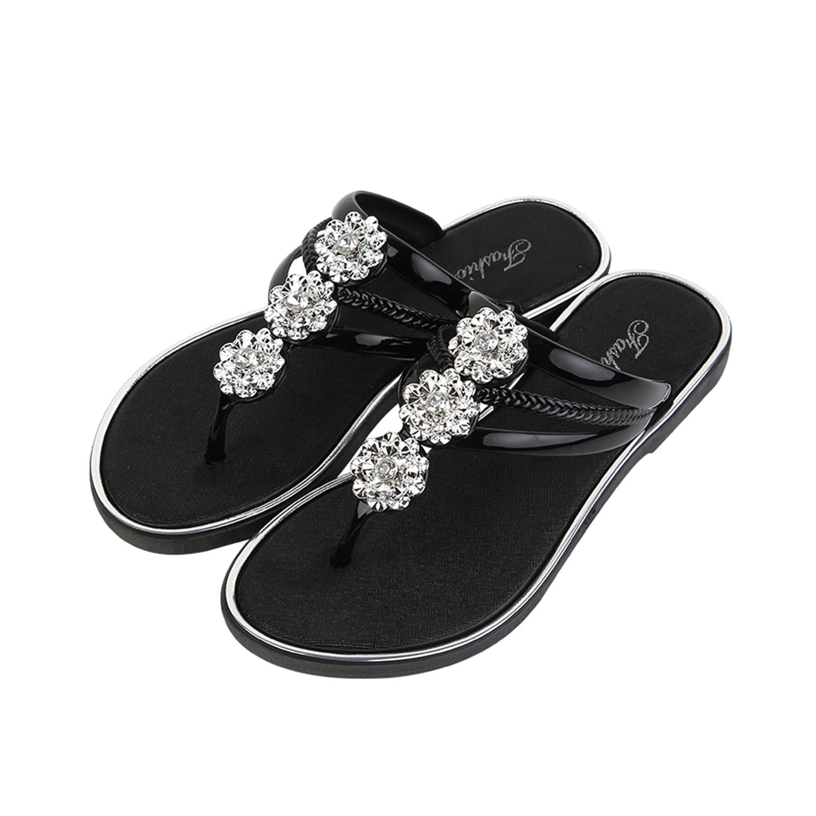 Sparkly Rhinestone Flip-Flops for Women Dressy Beach Flat Sandals ...