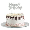 Sparkly Rhinestone Happy Birthday Cake Topper - Silver Decorations for ...