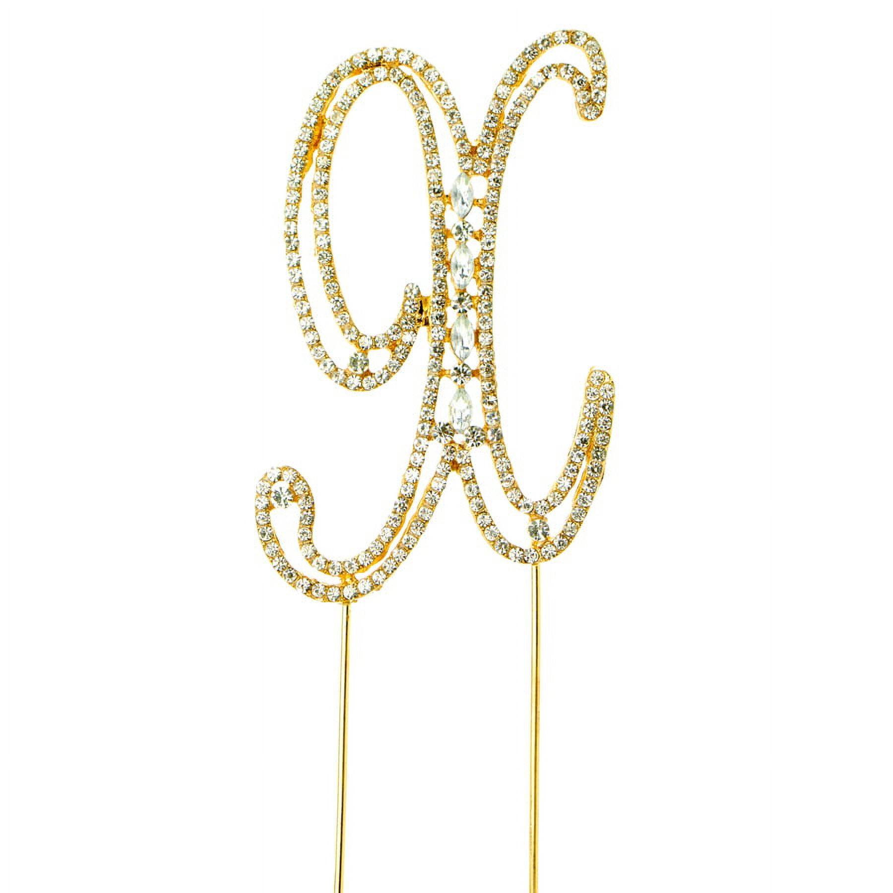 Sparkly Rhinestones Gold Cake Topper - Monogram Letter Decoration for ...