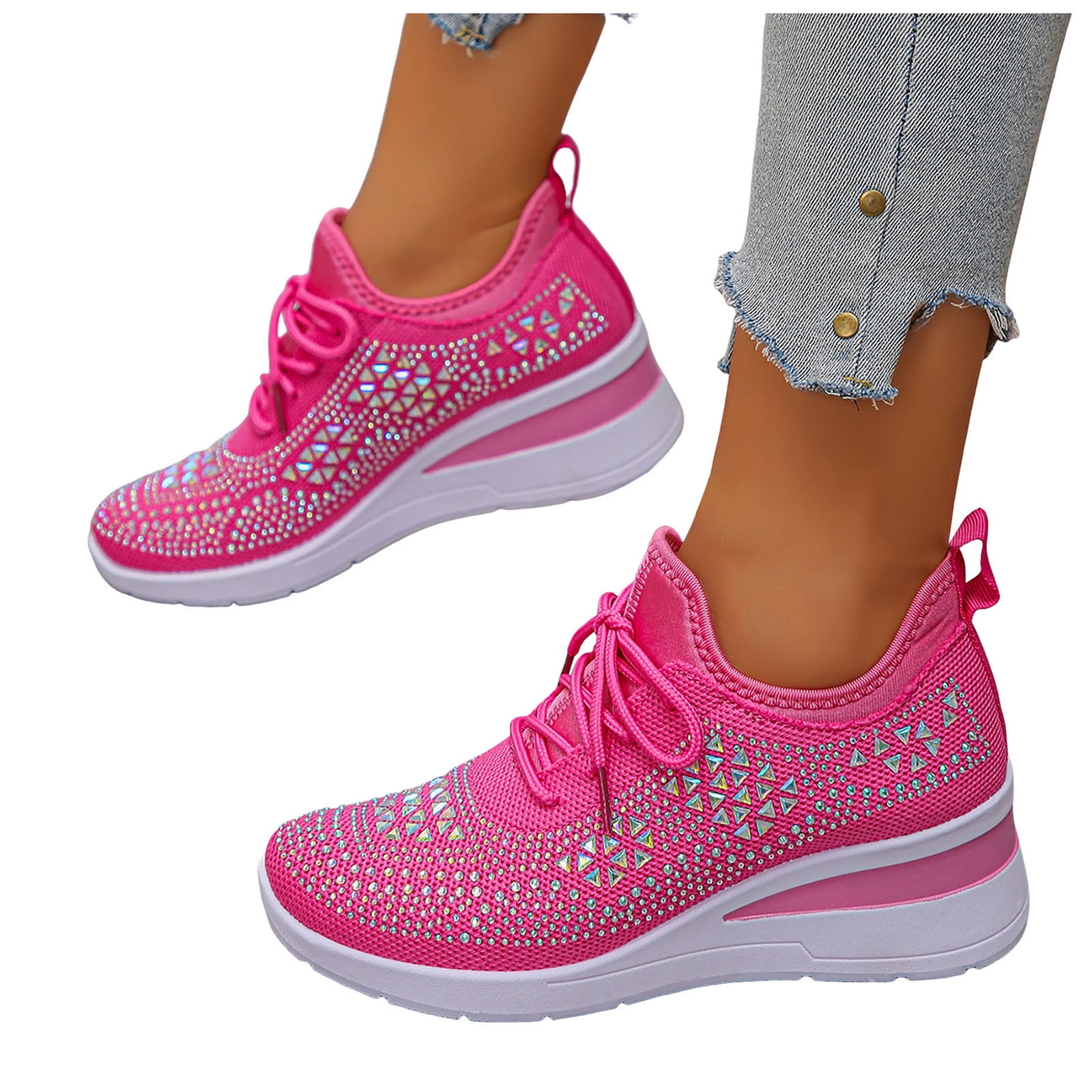Sparkly Rhinestones Platform Wedge Walking Shoes for Women Fashion ...