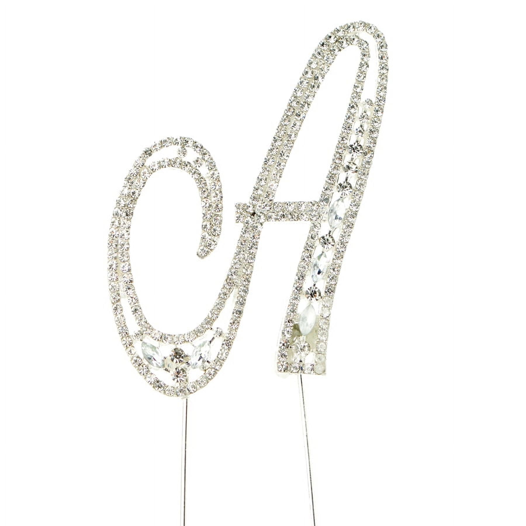 Sparkly Rhinestones Silver Cake Topper - Monogram Letter Decoration for ...