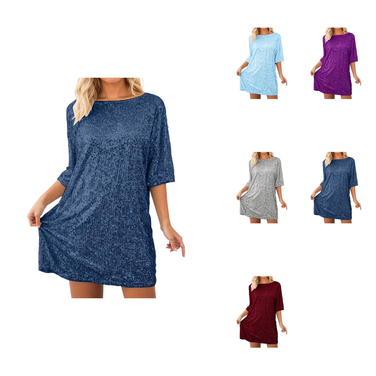 Sparkly Sequin Casual Dress for Women, Short Sleeve Round Neck Loose ...