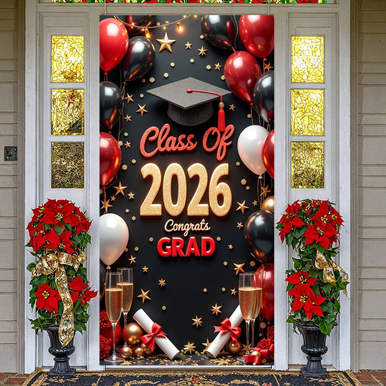 Sparkly Text Class of 2026 Banner Black & Red Congrats Grad Backdrop ...