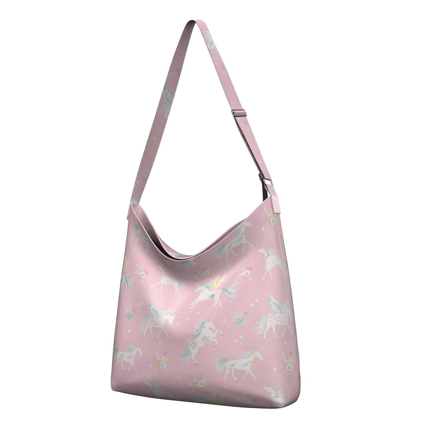 Sparkly Unicorn Canvas Tote – Cartoon Rainbow Horse with Butterflies ...