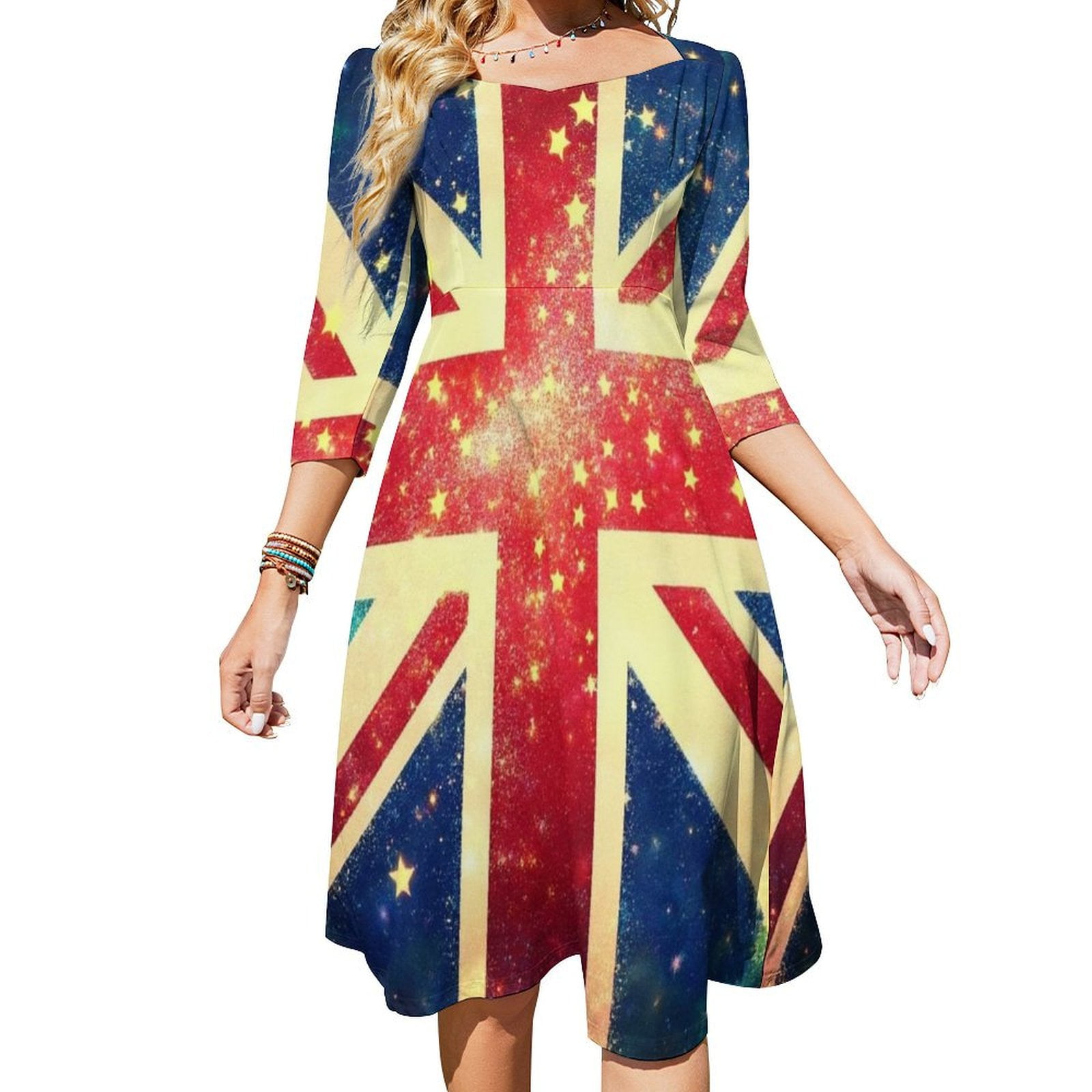 Sparkly Union Jack Flag-1 Sweetheart Knot Flared Dress Fashion Design ...