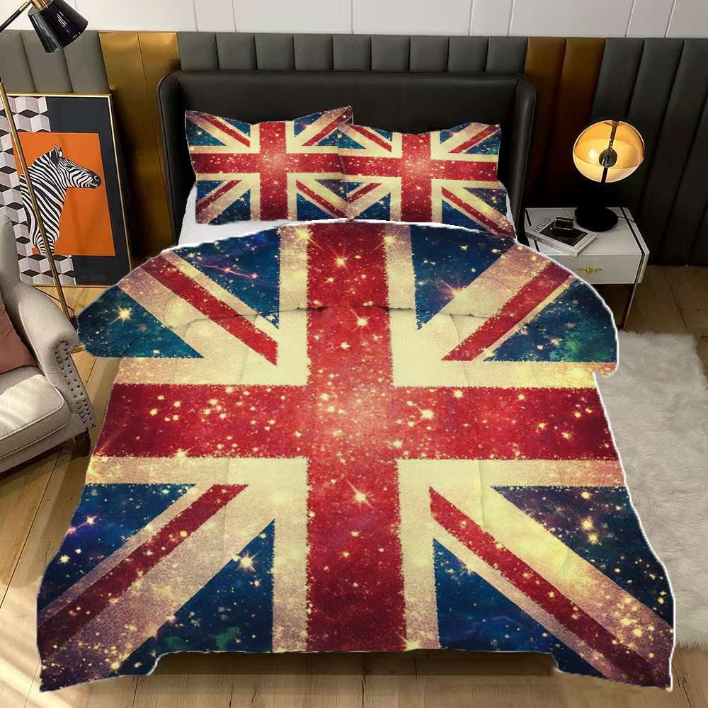 Sparkly Union Jack Flag Comforter Set Queen Size Bedding Set For Travl ...