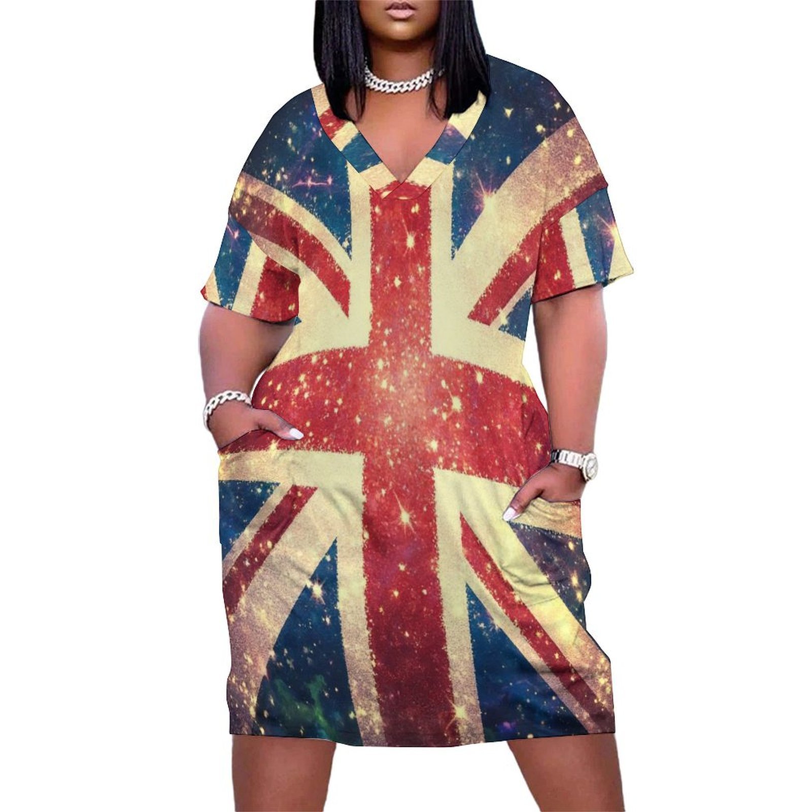 Sparkly Union Jack Flag Loose Pocket Dress Dresses Summer Summer ...