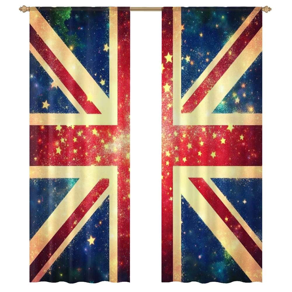 Sparkly Union Jack Flag Sheer Window Curtains for Living Room Kitchen ...