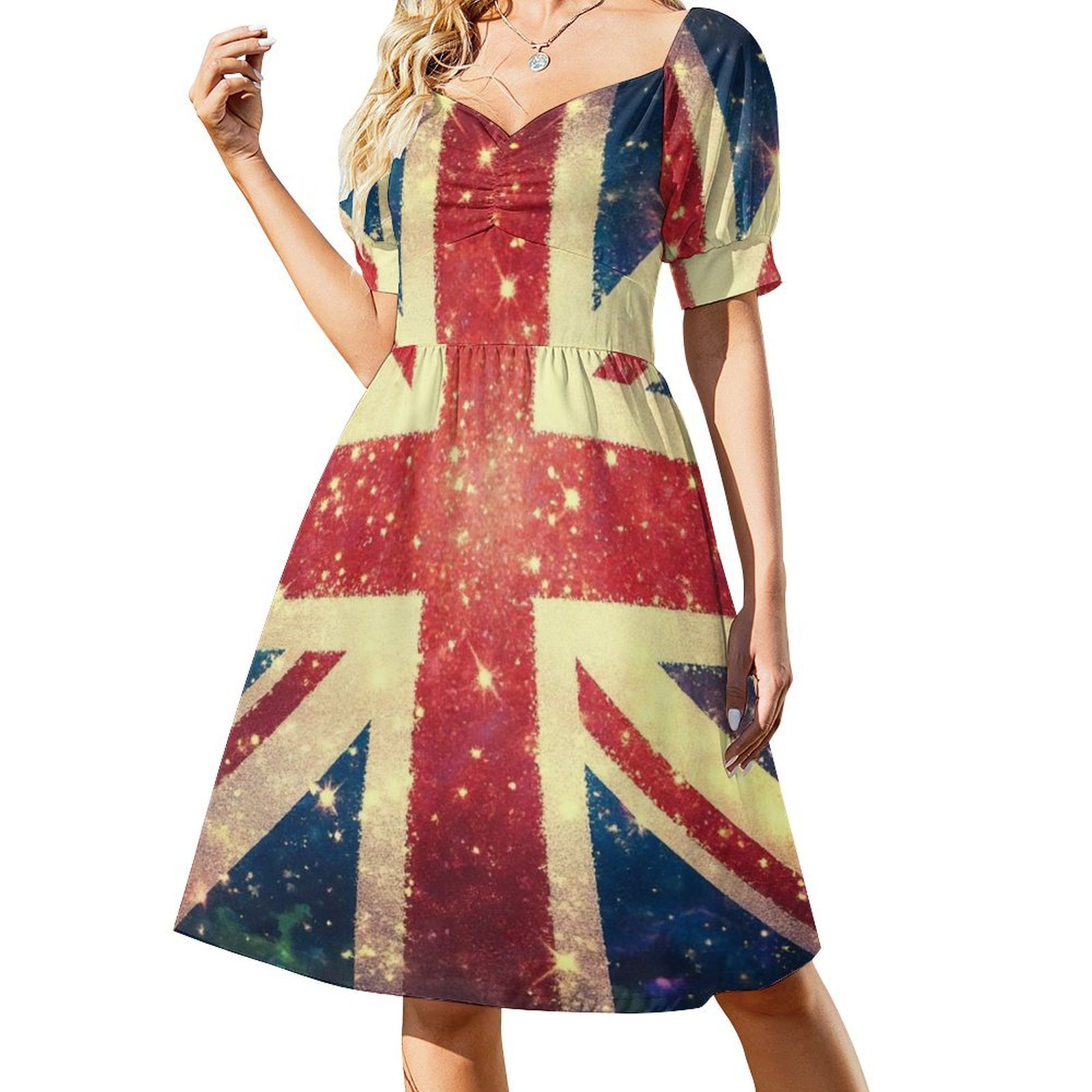 Sparkly Union Jack Flag Short Sleeve Dress Clothes Women's Summer Dress ...