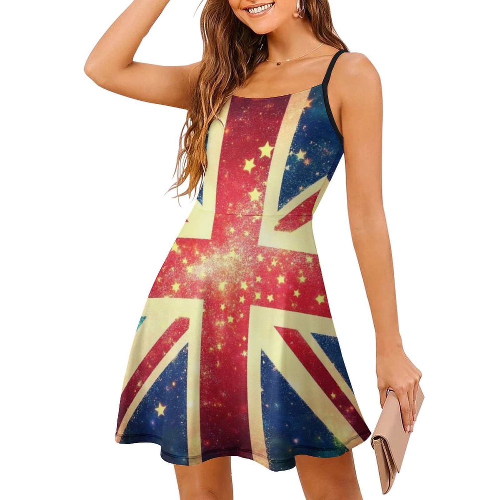Sparkly Union Jack Flag Sweet Elegant Slip Dress Women Korean Kawaii ...