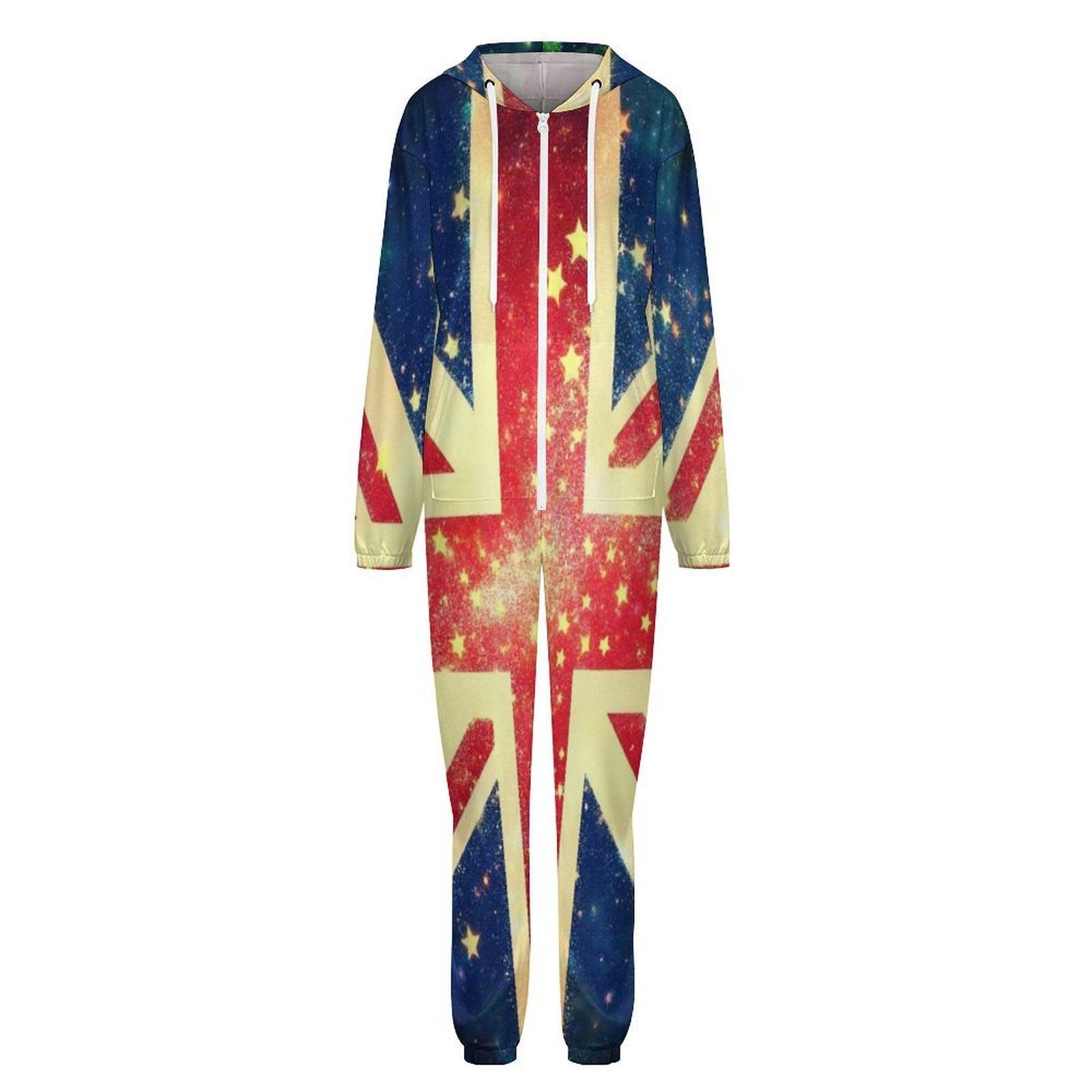 Sparkly Union Jack Flag Unisex Adult Onesie Pajamas with Pockets for ...