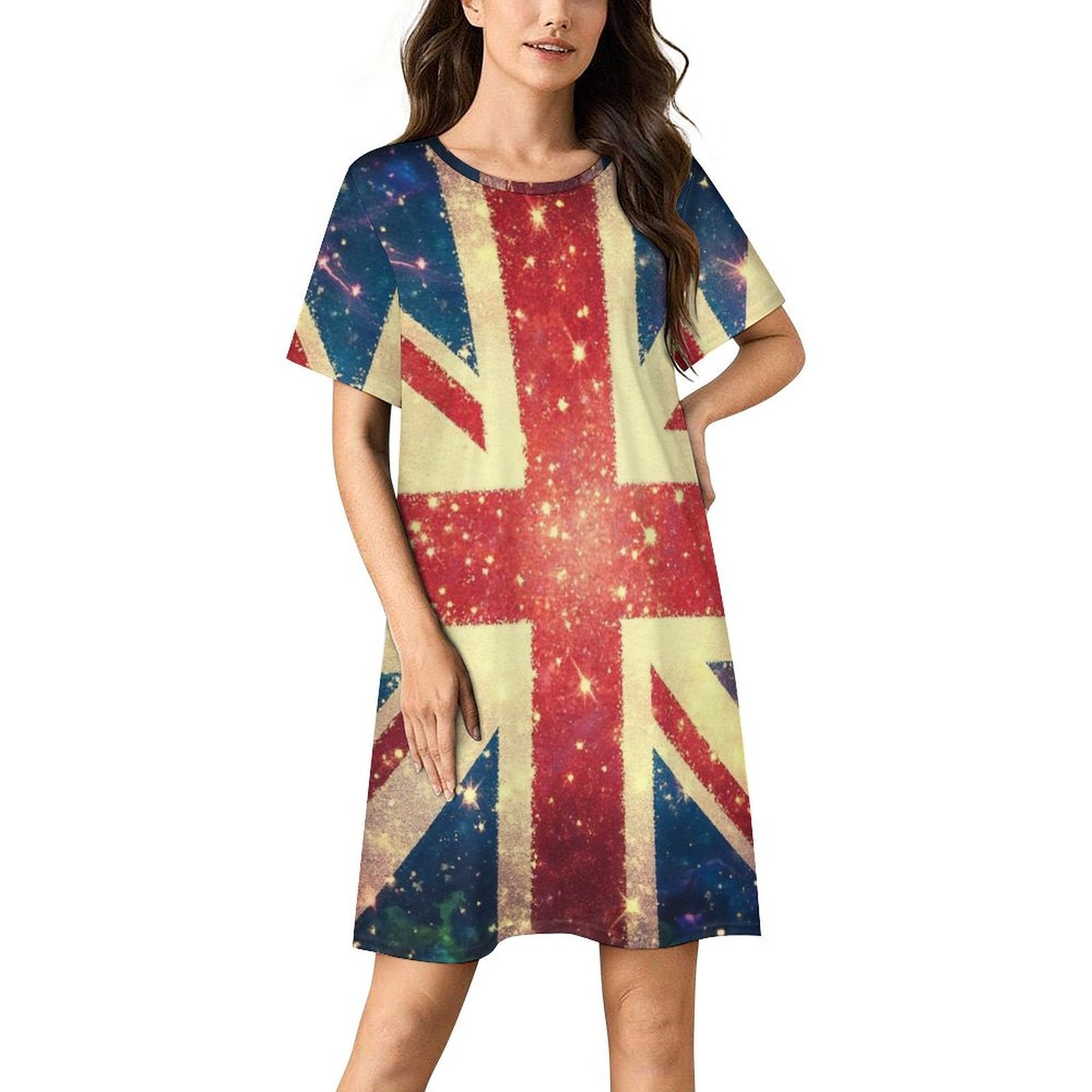 Sparkly Union Jack Flag Women Nightgown Sleepwear Short Sleeves For ...