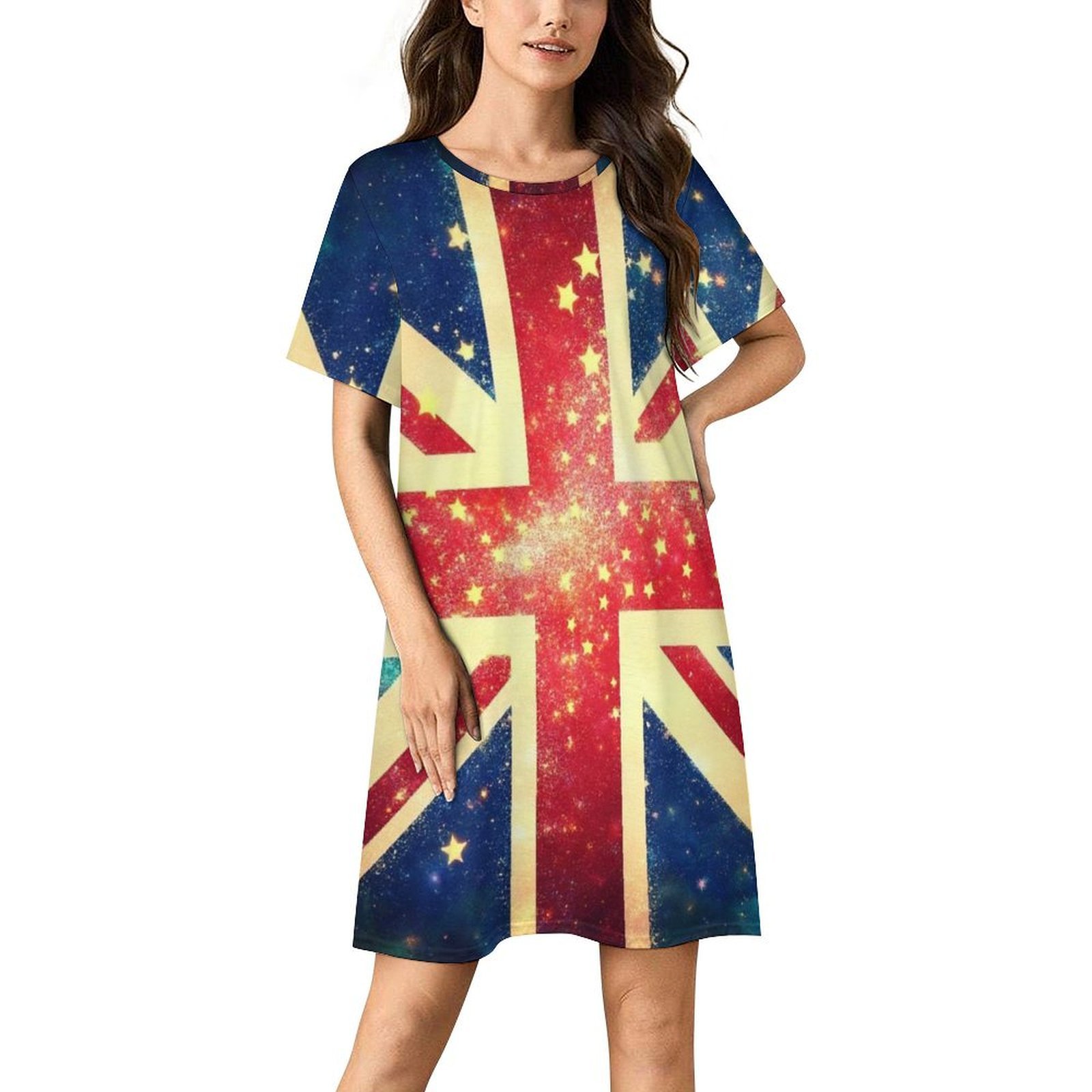 Sparkly Union Jack Flag Women Nightgown Sleepwear Short Sleeves For ...