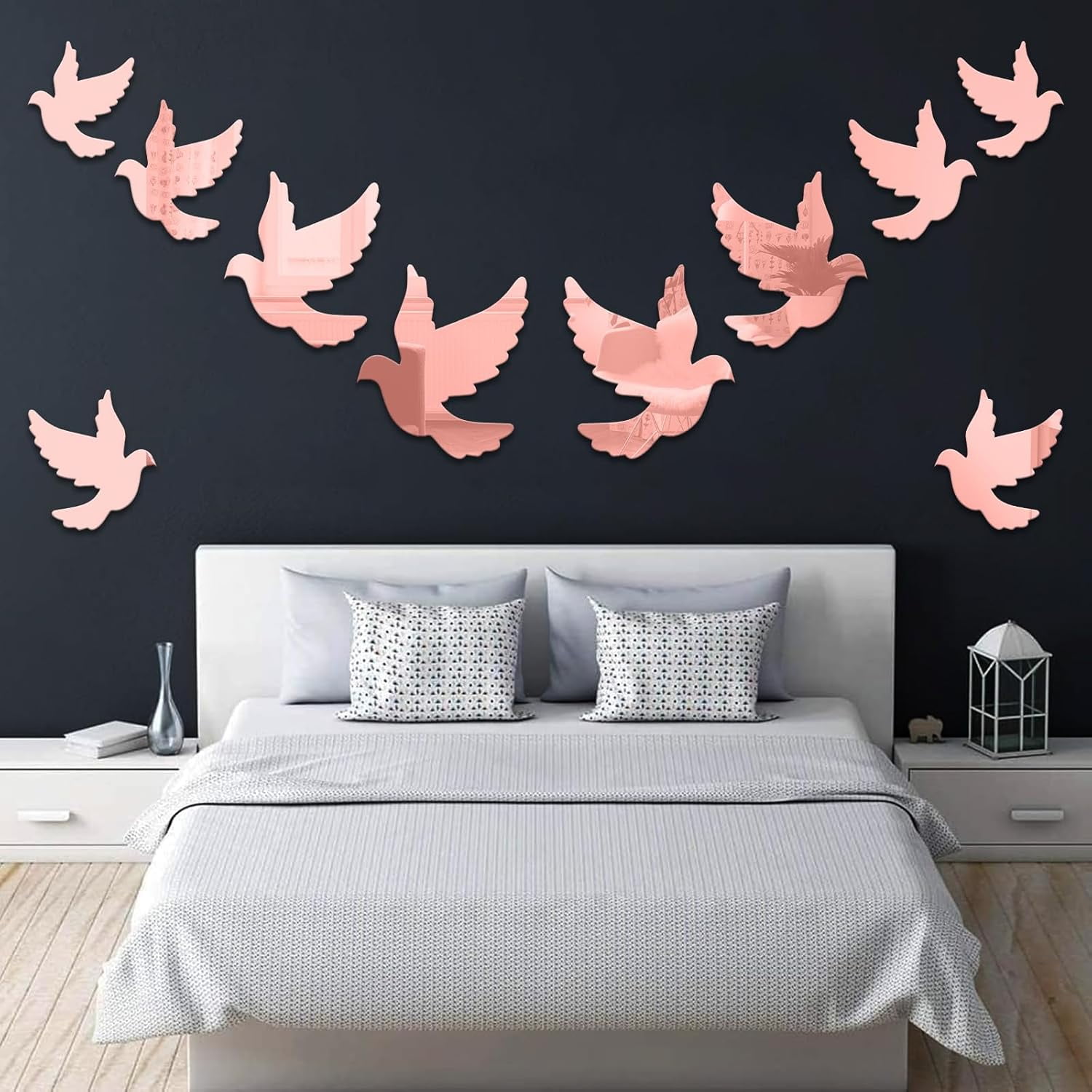 Sparksbae Rose Gold Mirror Self Adhersive Flying Bird Acrylic Wall ...