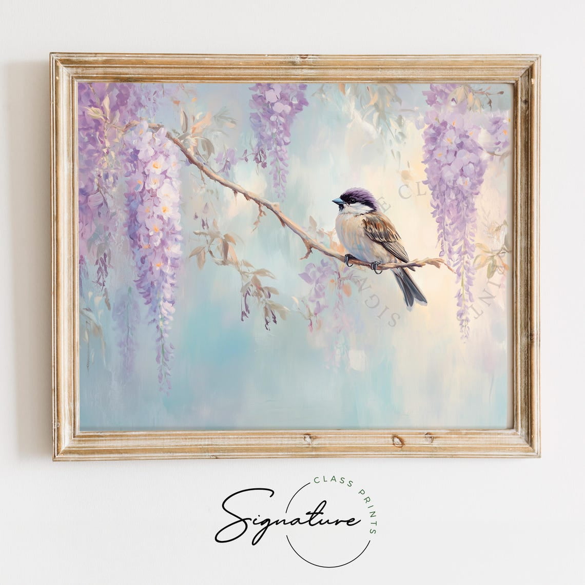 Sparrow Amid Pale Wisteria Blossoms Spring Cottagecore Art Rustic Bird ...