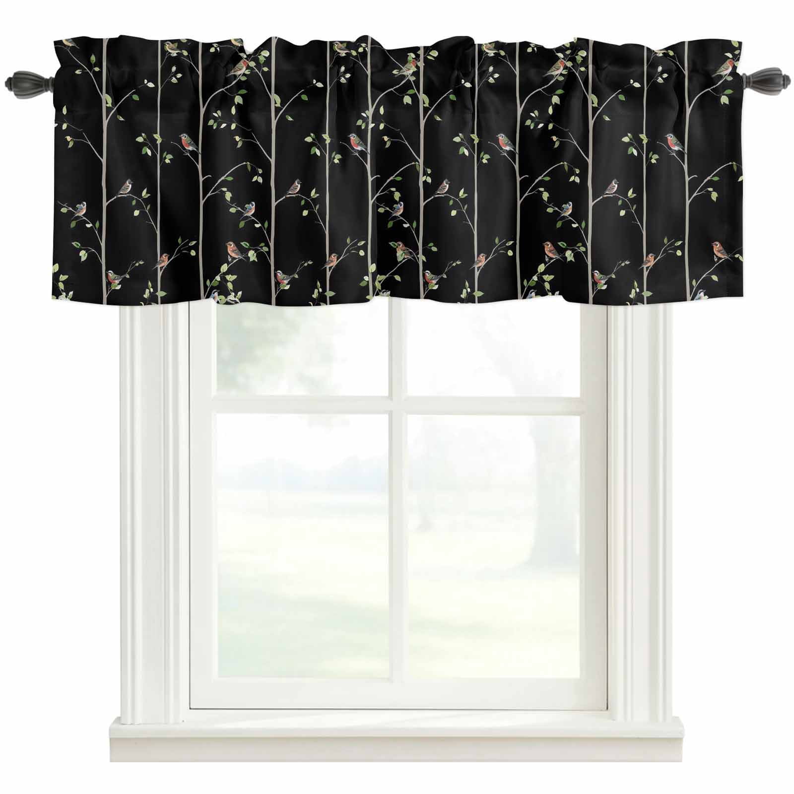 Sparrow Rod Pocket Curtain Valance, Spring Birds on The Branches ...