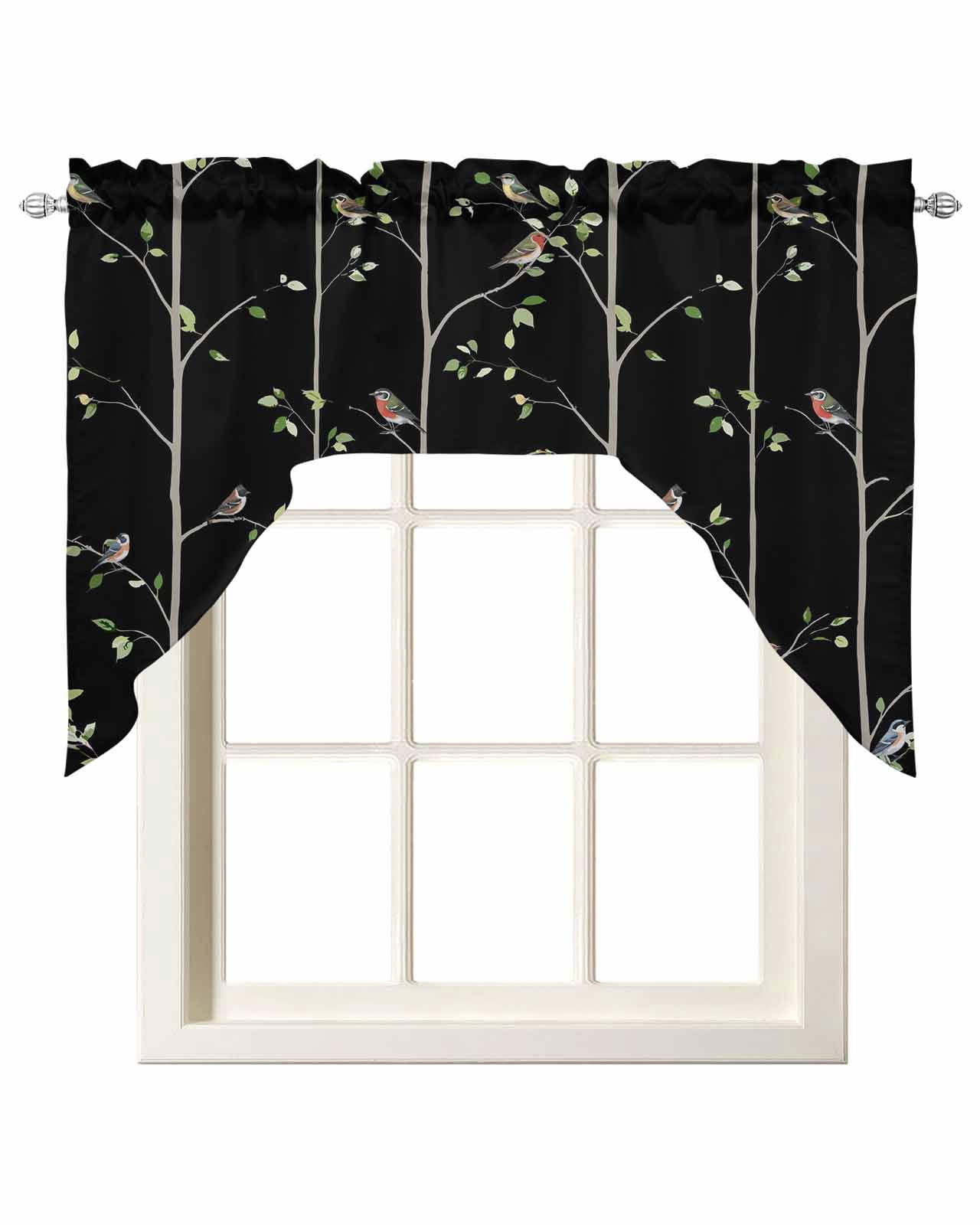 Sparrow Swag Valances for Windows, Small Curtains Drapes, Spring Birds ...