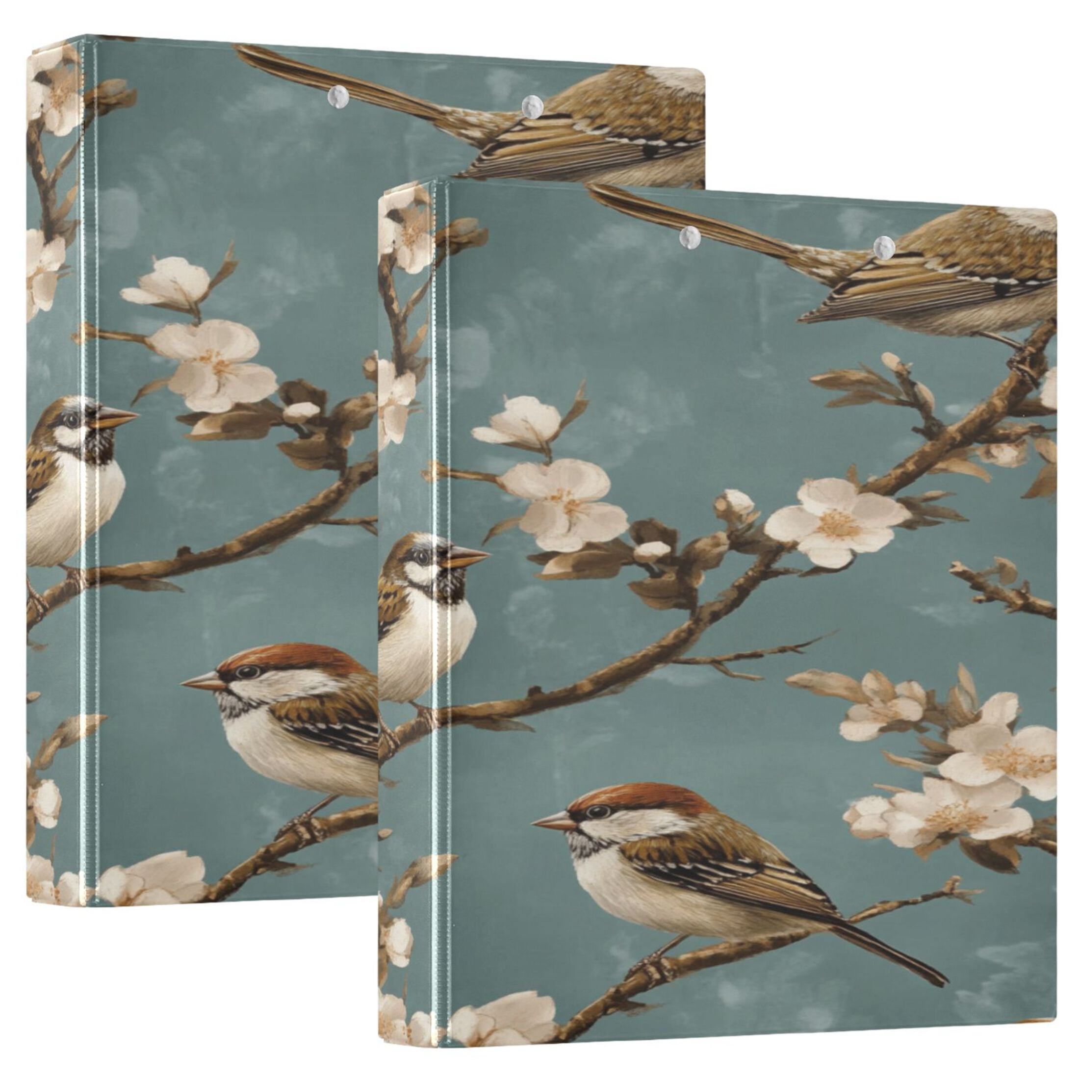 Sparrows Among Flowers 12.4x10.6in PVC Round Ring Binders, 2-Pack, D ...