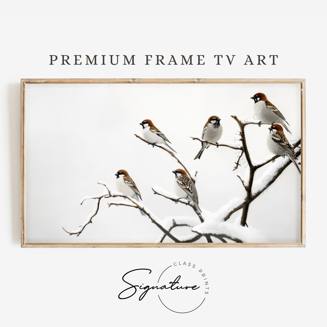 Sparrows On Snowy Branches Winter Frame Tv Art, Rustic Bird Scene, Cozy ...