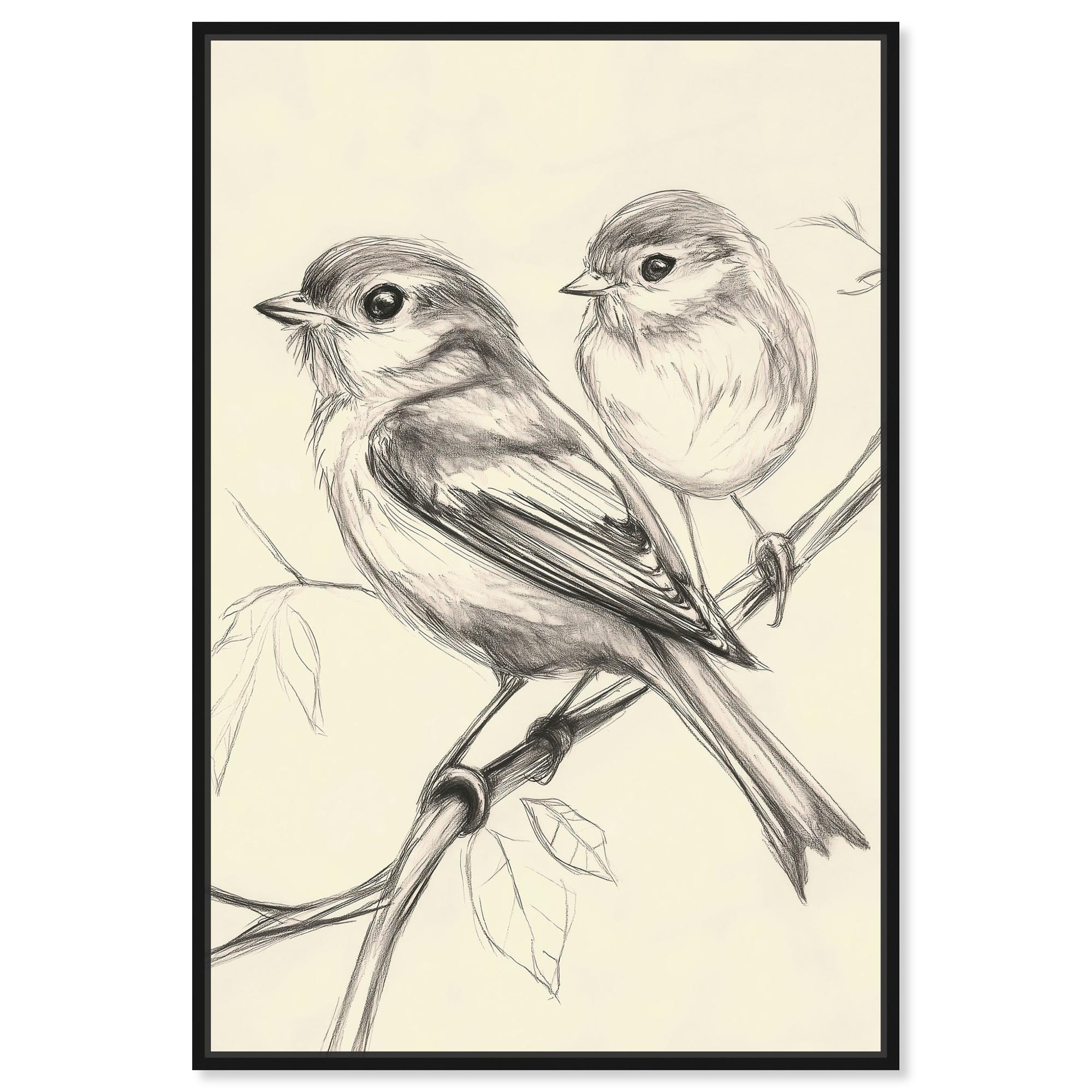 Sparrows in Soft Lines I Canvas Animal Line Art by Art Remedy, Black ...