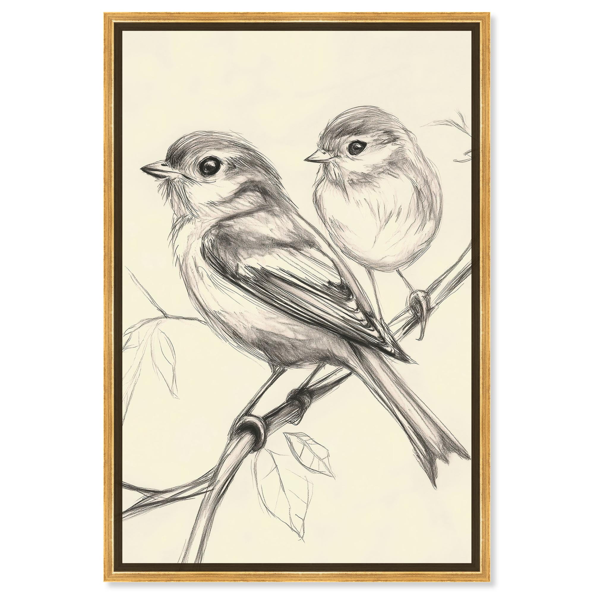 Sparrows in Soft Lines I Canvas Animal Line Art by Art Remedy, Gold ...