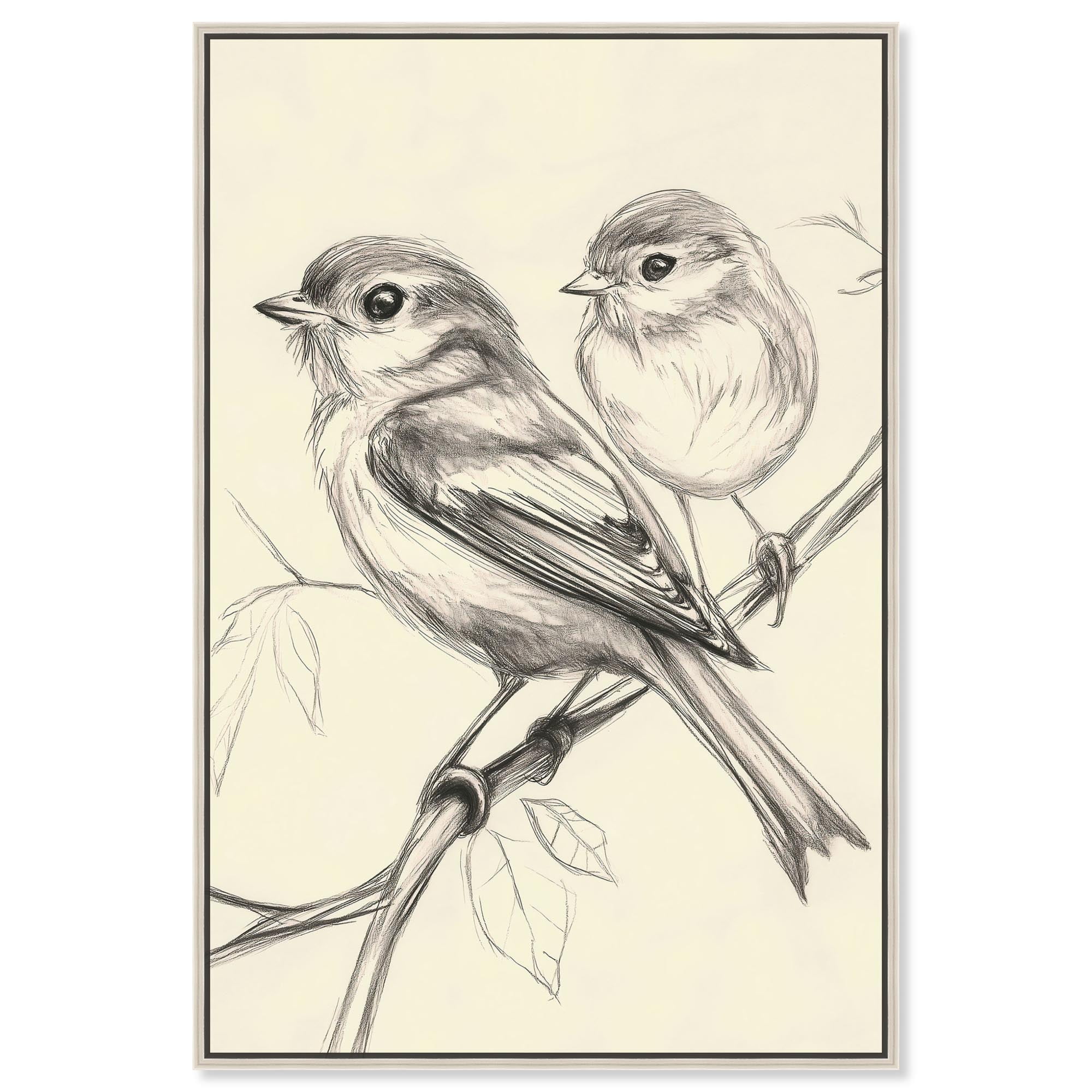 Sparrows in Soft Lines I Canvas Animal Line Art by Art Remedy, Silver ...