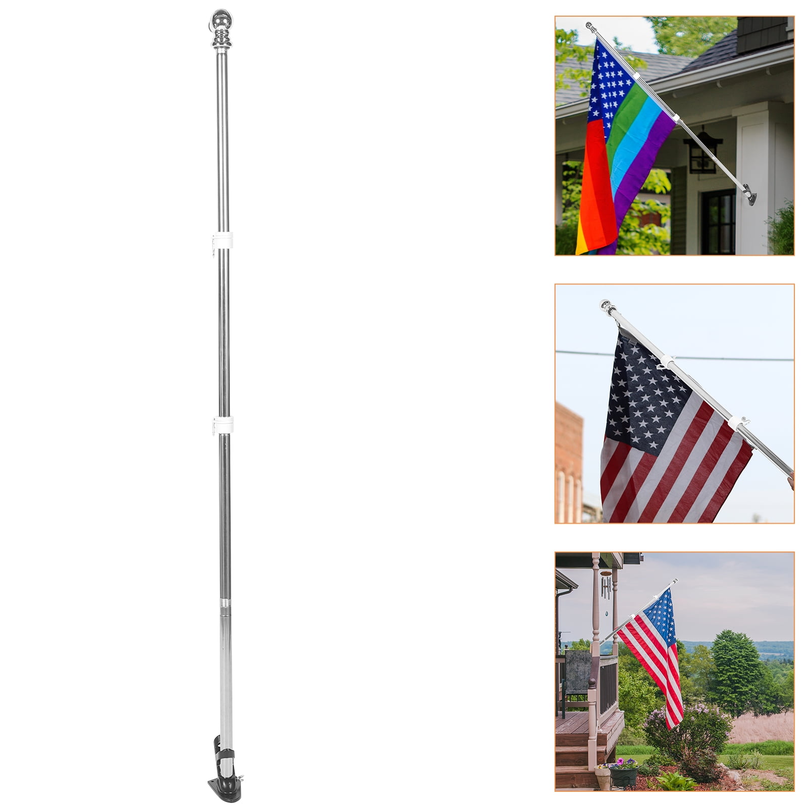 1 Set 1 5M Stainless Steel Flag Pole Heavy Duty Garden Flag Rod Holder ...