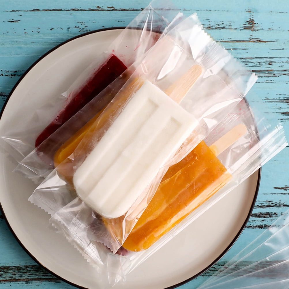 Sparsain 100Pcs Clear Popsicle Bags, 8 x 19cm Single Thick Ice Pop Bags ...